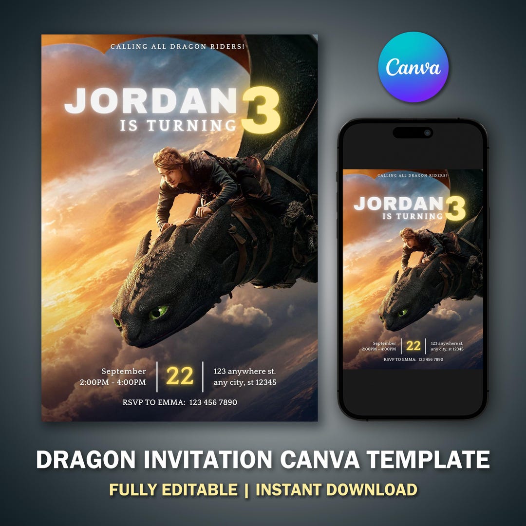Toothless Dragon Invitation Template V3 for Birthday Party|editable ...