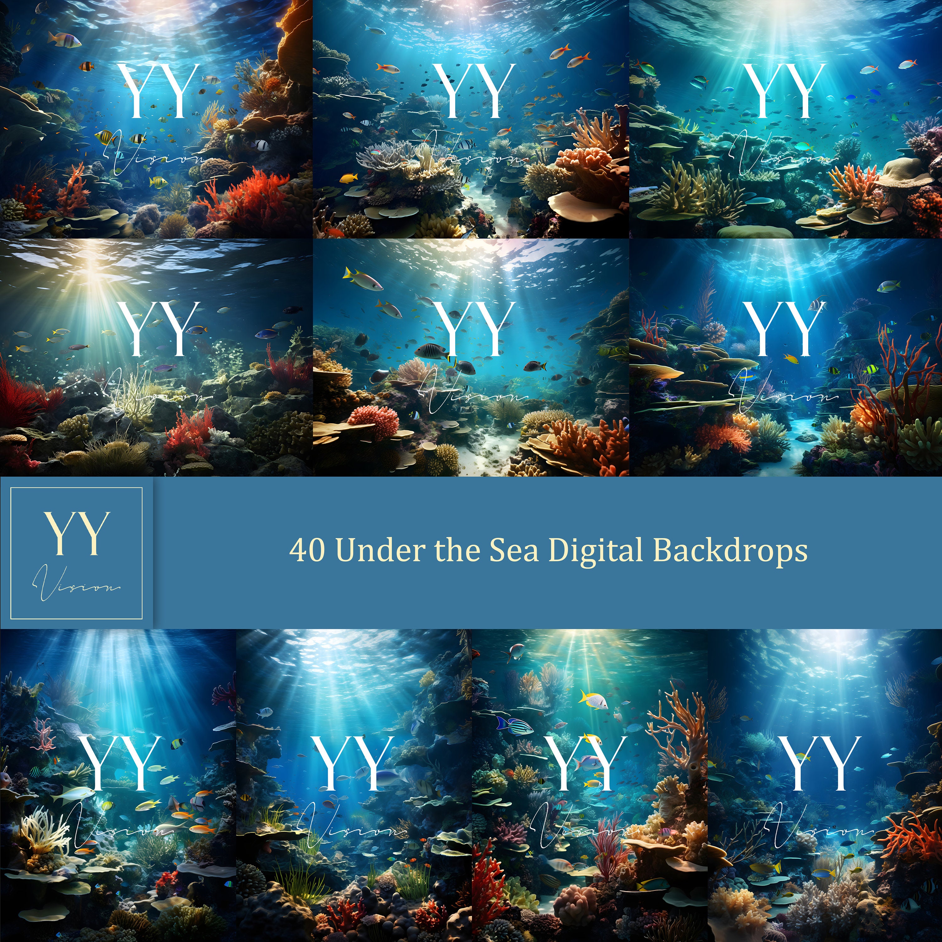 40 Tropical Ocean Under the Sea Digital Backdrops Sets for - Etsy