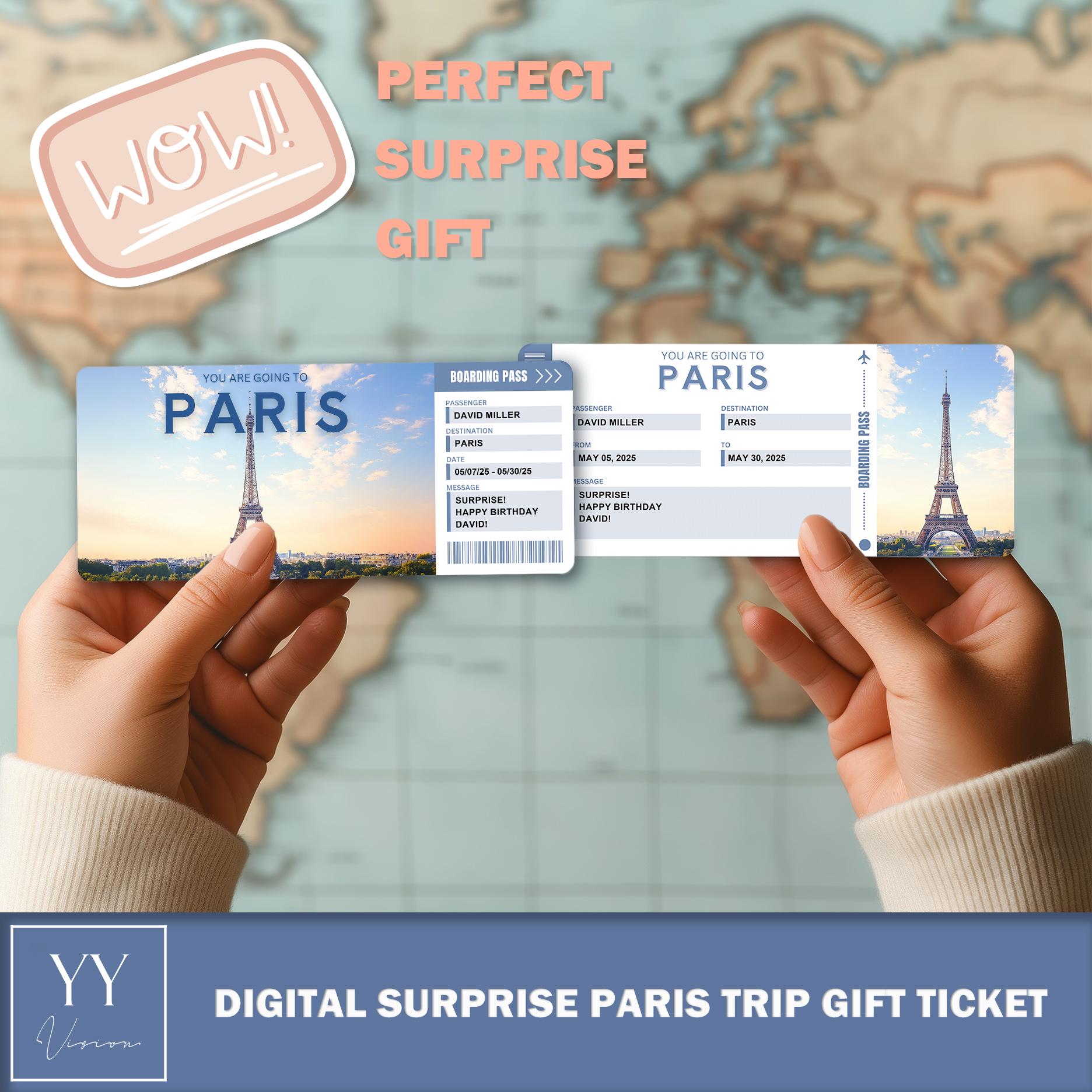 Printable PARIS FRANCE Surprise Ticket V2 | Editable Boarding Pass ...