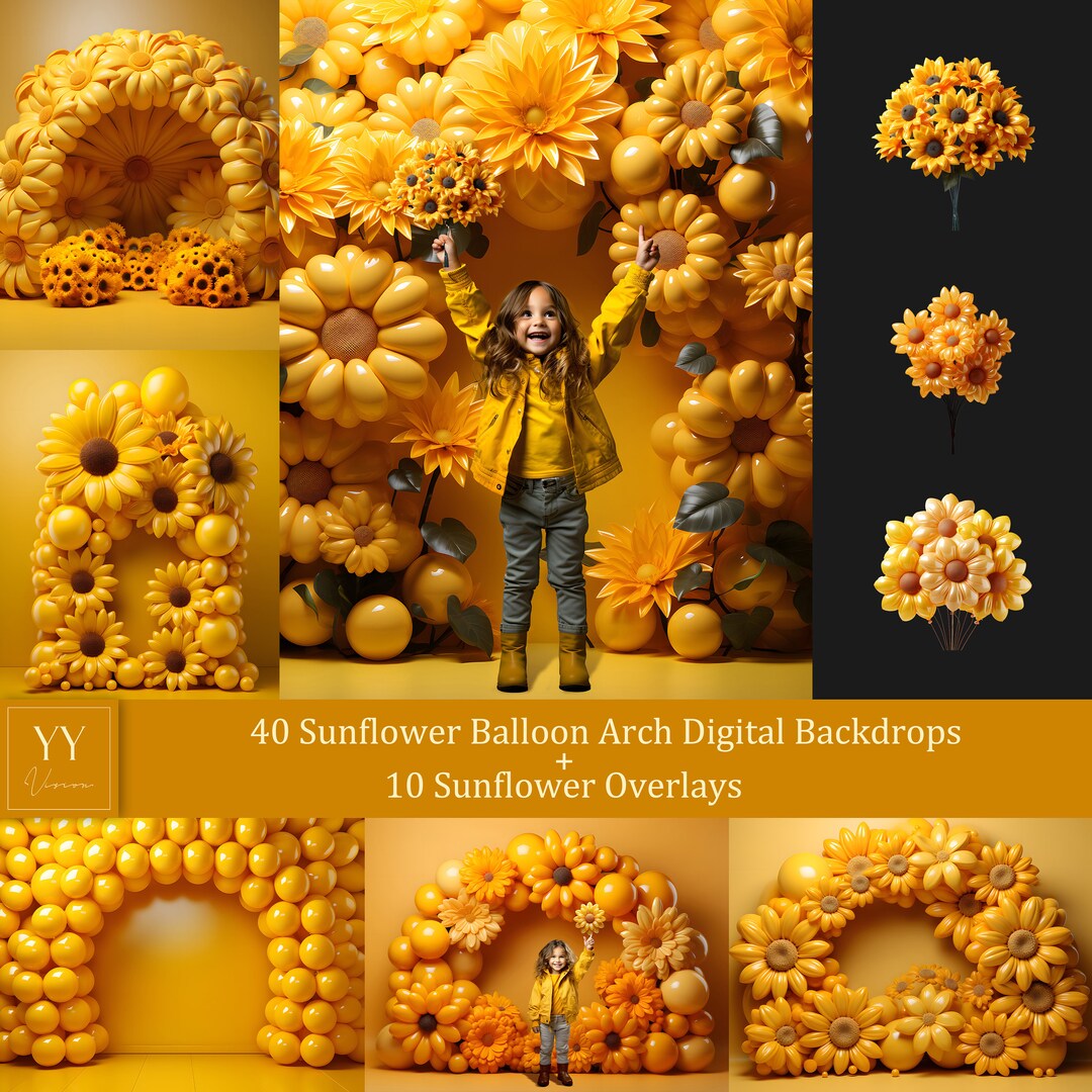 50 Autumn Sunflower Balloon Arch Digital Backdrops Overlay - Etsy