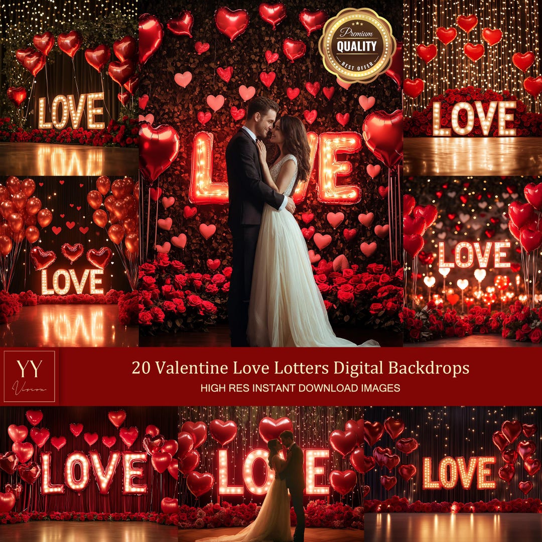 20 Love Letters Rose Digital Backdrops Sets for Valentine Day Lover ...