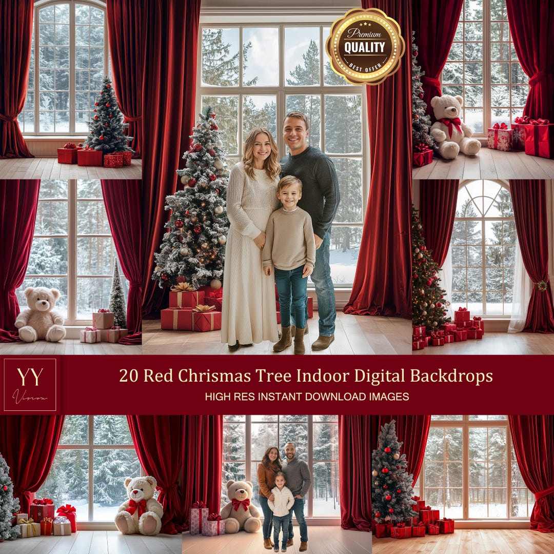 20 Red Christmas Indoor Digital Backdrops Sets for Christmas Family ...