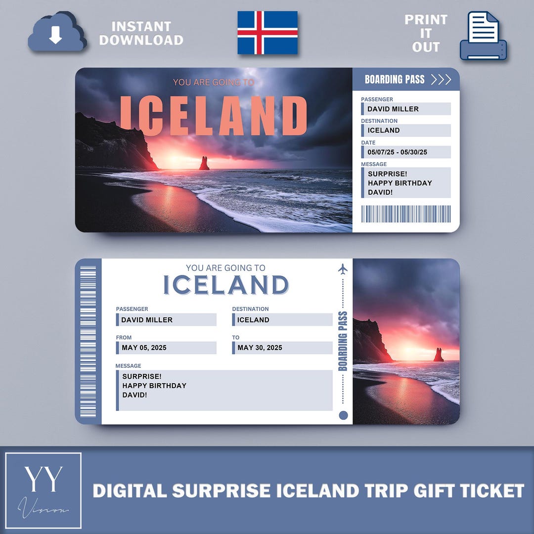Printable ICELAND Surprise Ticket V1 | Editable Boarding Pass ...