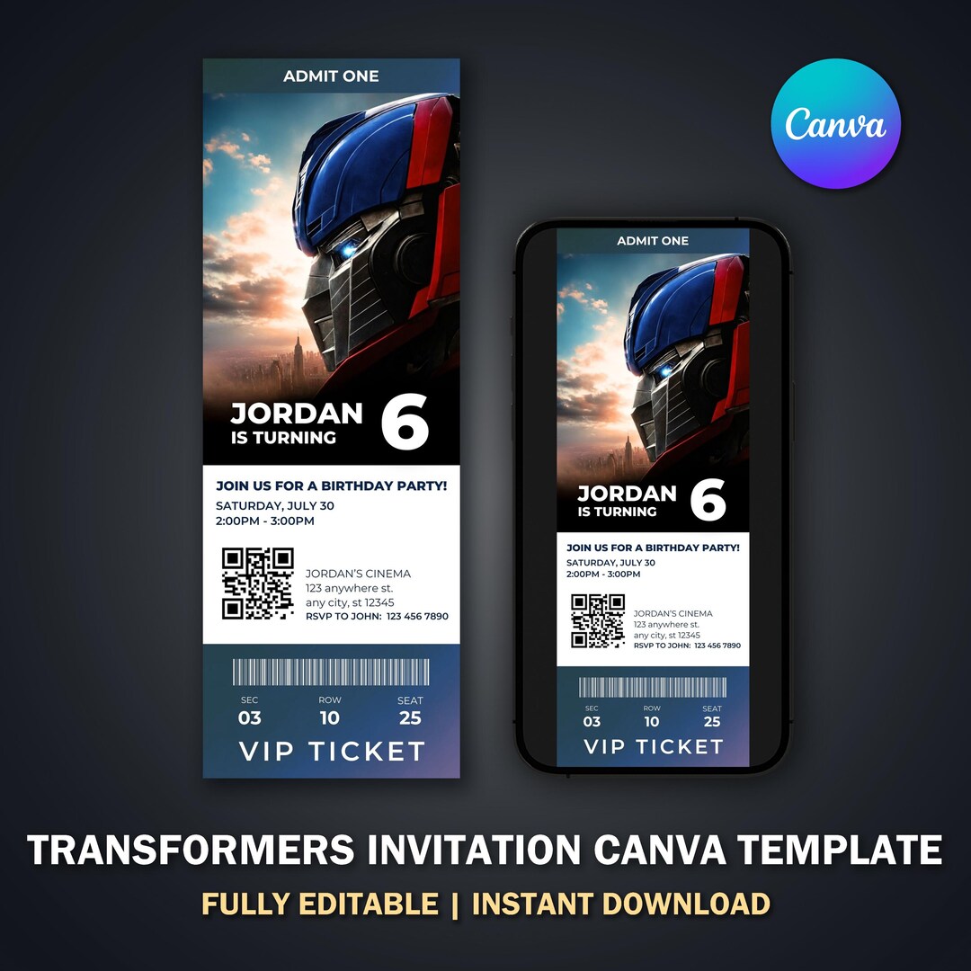 Robot Ticket Invitation Template V3 for Birthday Party | Editable ...