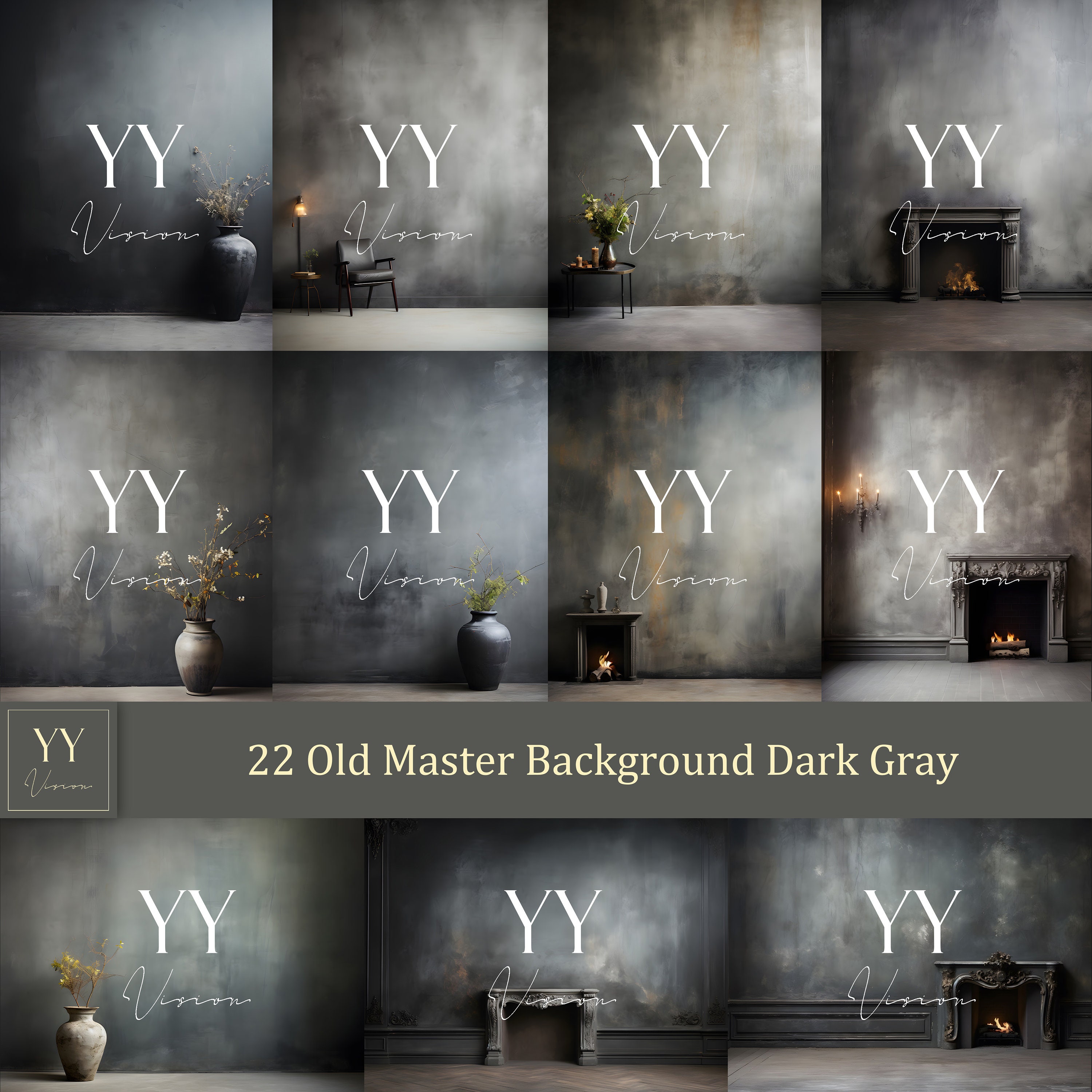 22 Old Master Studio Background Dark Gray Digital Backdrops Sets for ...