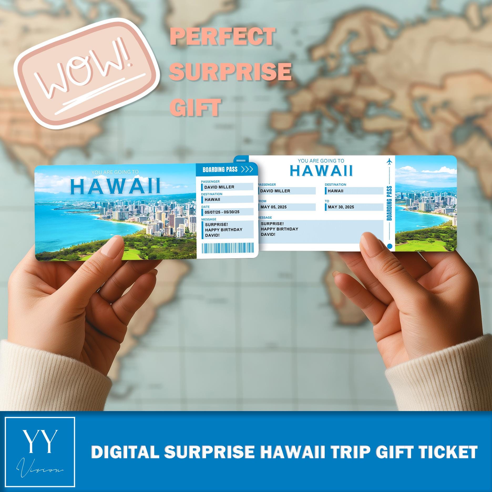 Printable HAWAII Surprise Ticket V2 | Editable Boarding Pass | Vacation ...