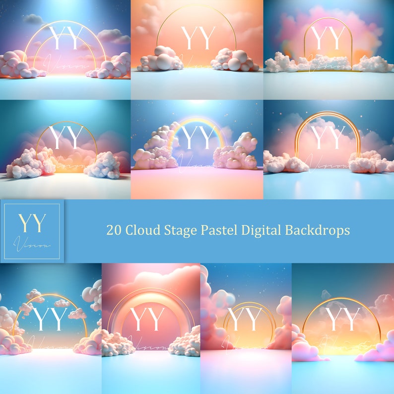 20 Cloud Stage Pastel Digital Backdrops Sets for Christmas Holiday ...