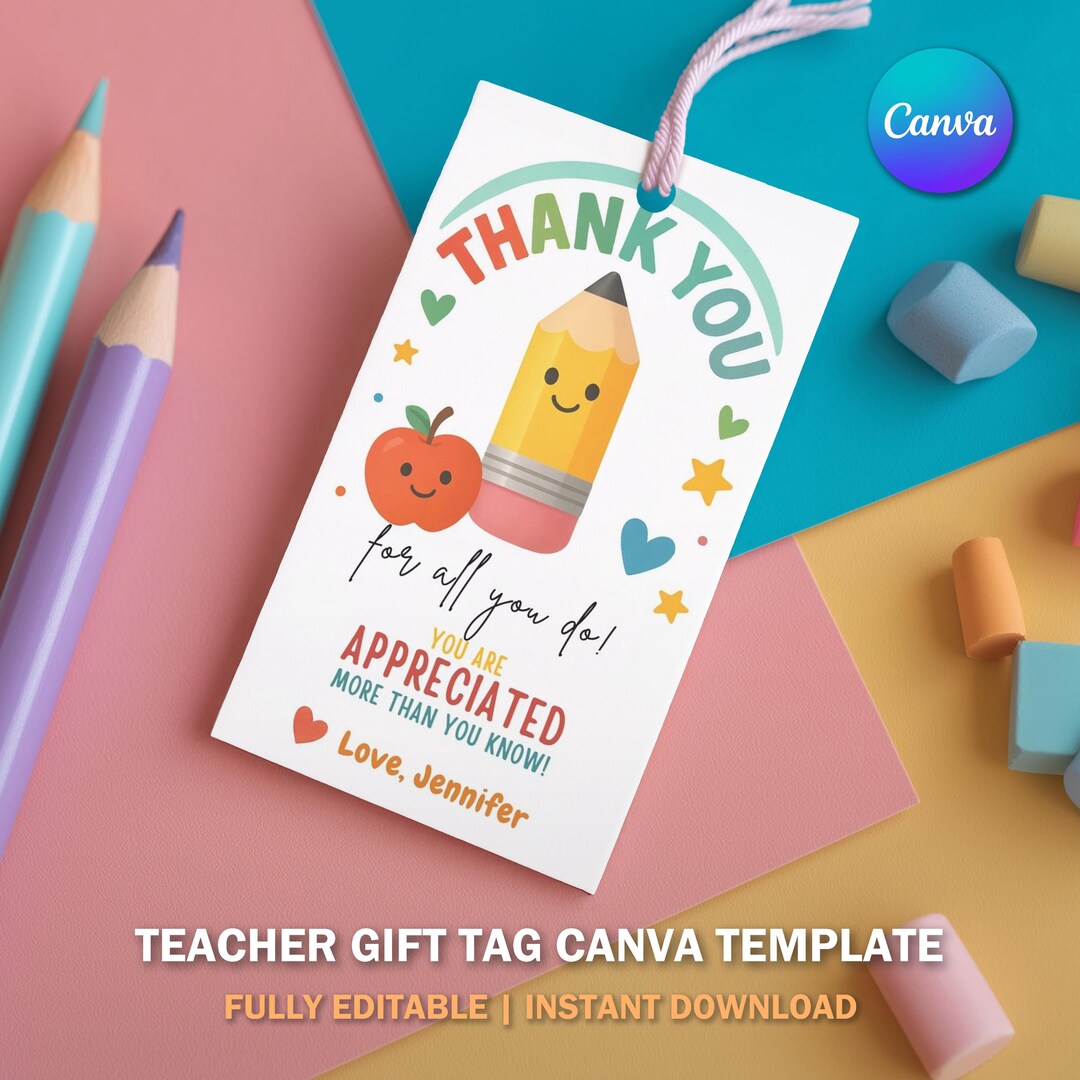 Editable Teacher Appreciation Week Gift Tag | Thank You Tag Printable ...