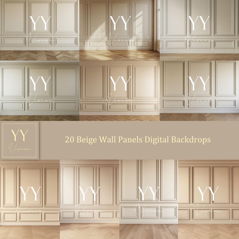 20 Beige Wall Panels Digital Backdrops Sets for Maternity Wedding ...