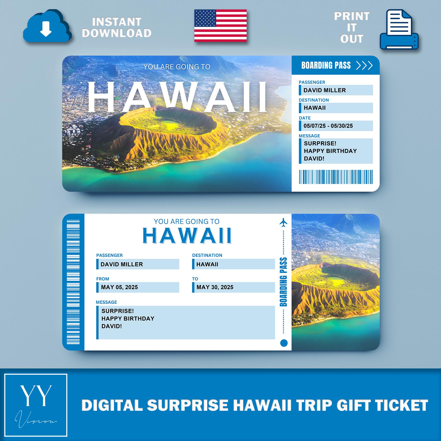Printable HAWAII Surprise Ticket V3 | Editable Boarding Pass | Vacation ...