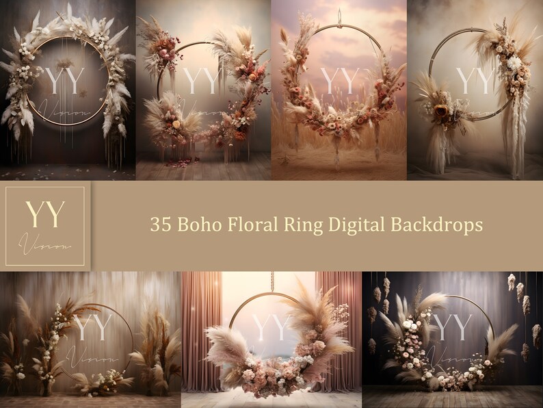 35 Boho Floral Ring Digital Backdrops Sets for Mystical - Etsy