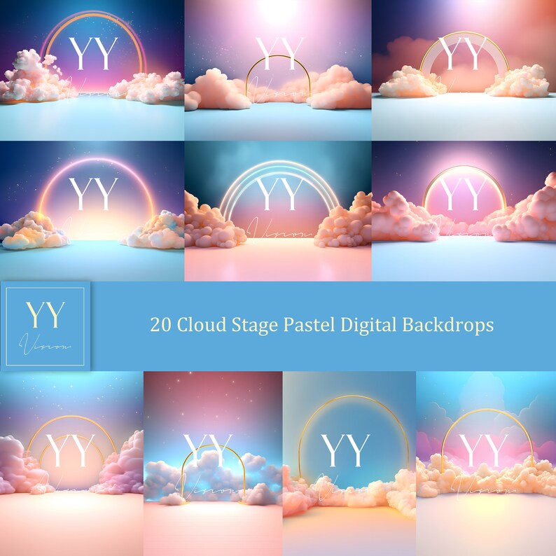 20 Cloud Stage Pastel Digital Backdrops Sets for Christmas Holiday ...