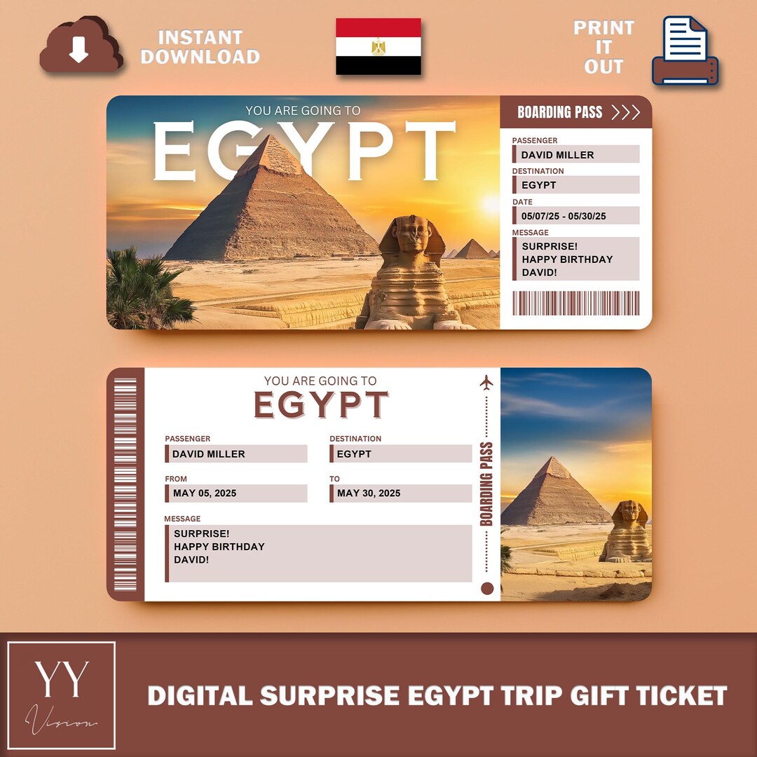 Printable EGYPT Surprise Ticket V2 | Editable Boarding Pass |vacation ...