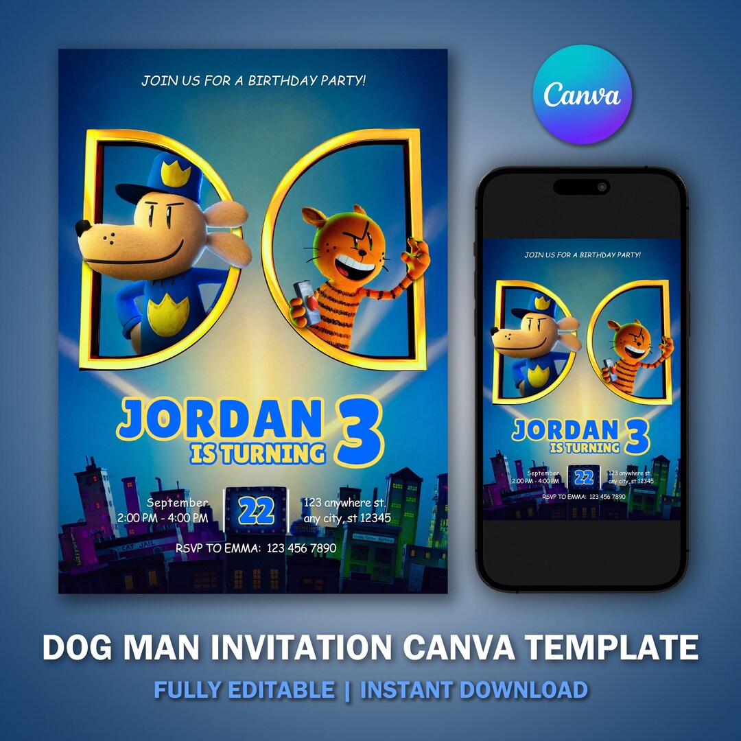 Dogman Invitation Template V5 for Birthday Movie Party | Editable ...