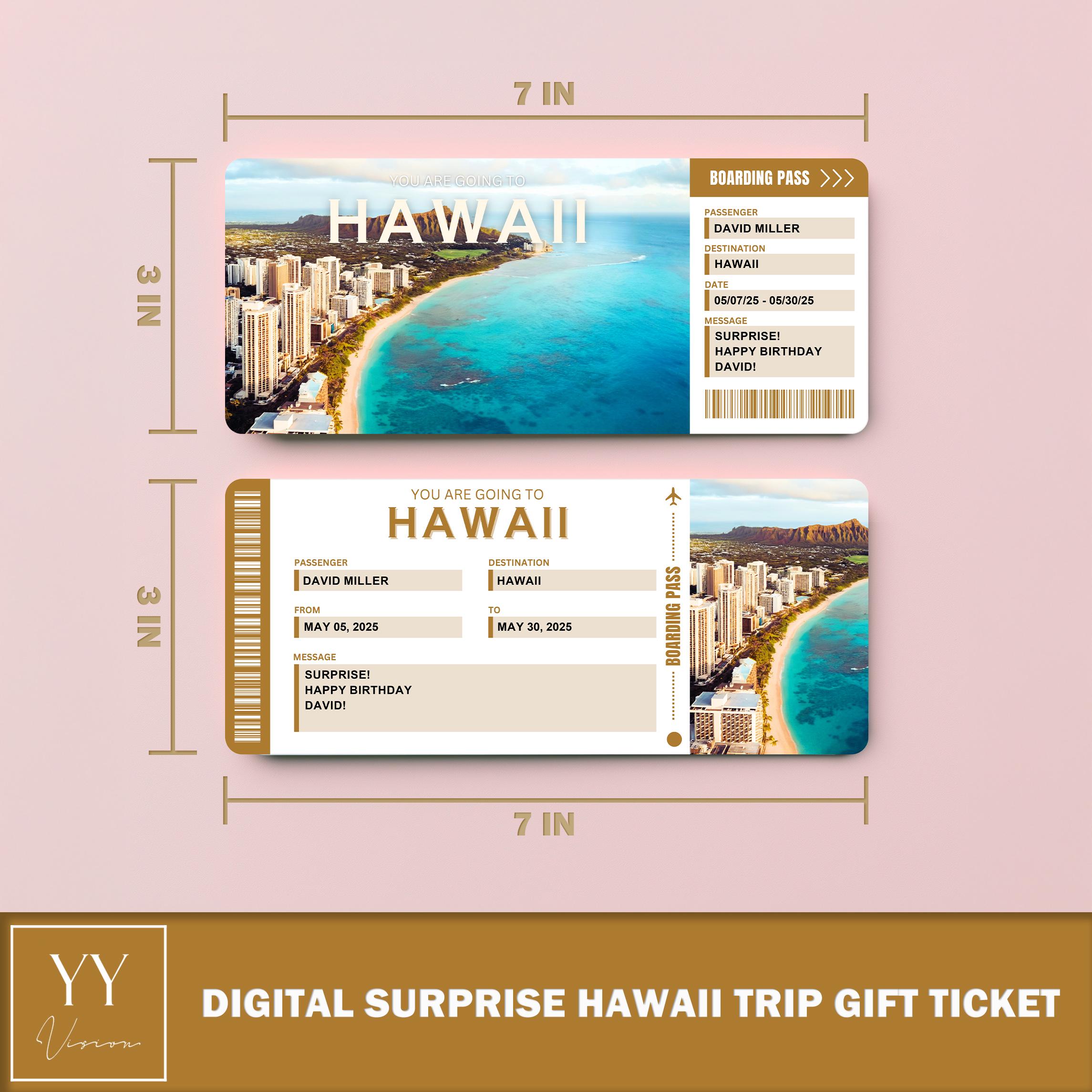 Printable HAWAII Surprise Ticket V1 | Editable Boarding Pass | Vacation ...