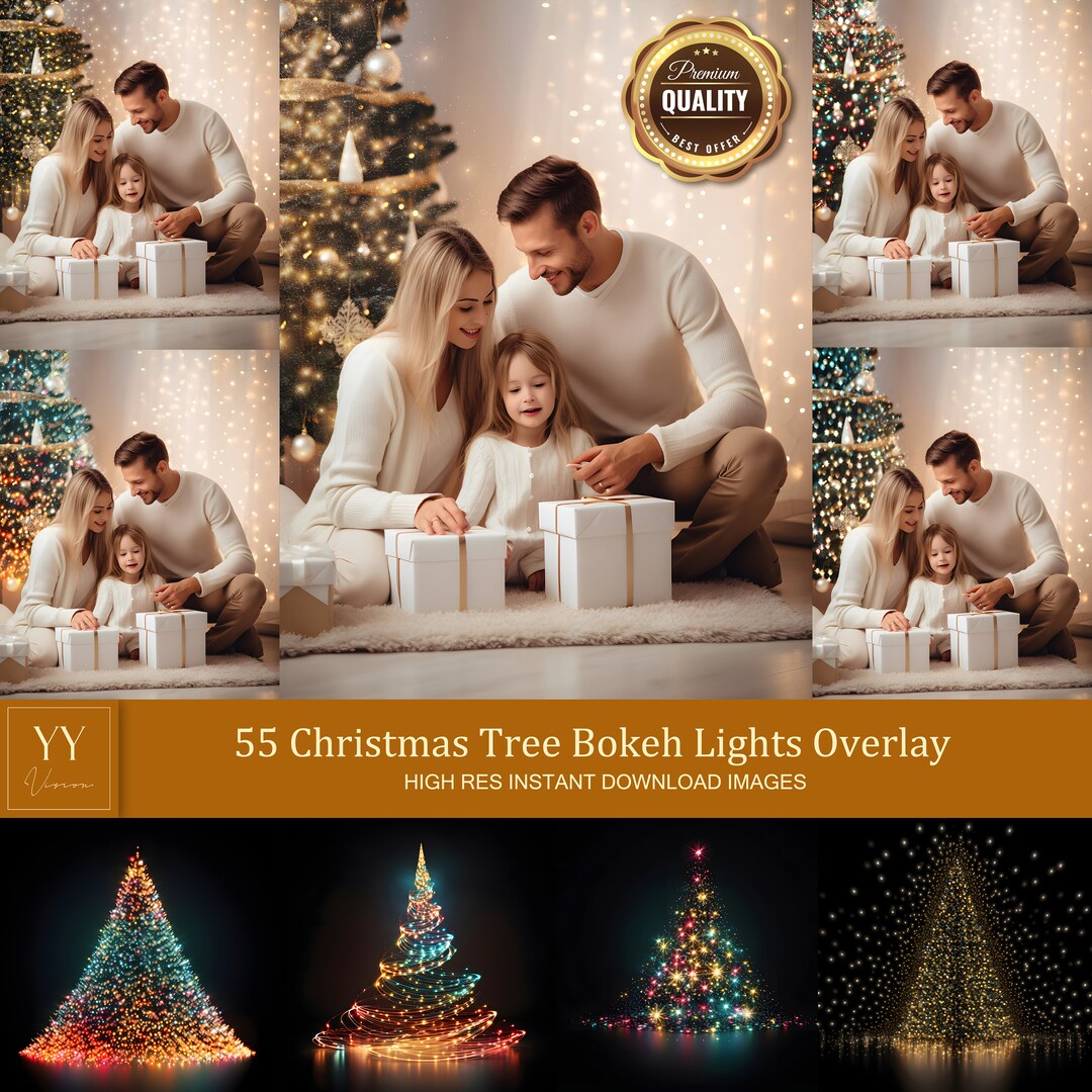 55 Christmas Tree Bokeh Lights Overlays Sets for Winter Christmas ...