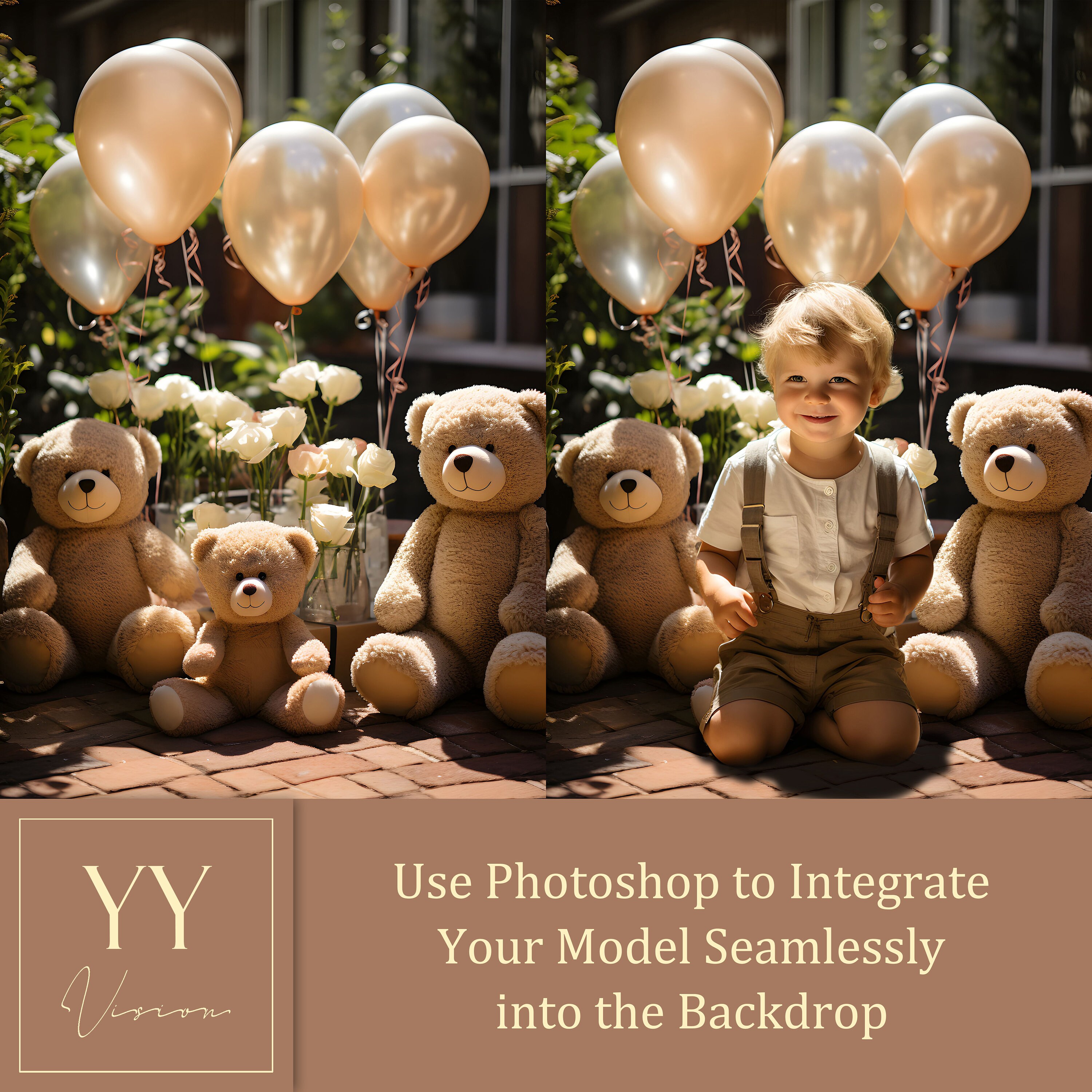 40 Teddy Bears Birthday Garden Digital Backdrops Sets for Baby Birthday ...