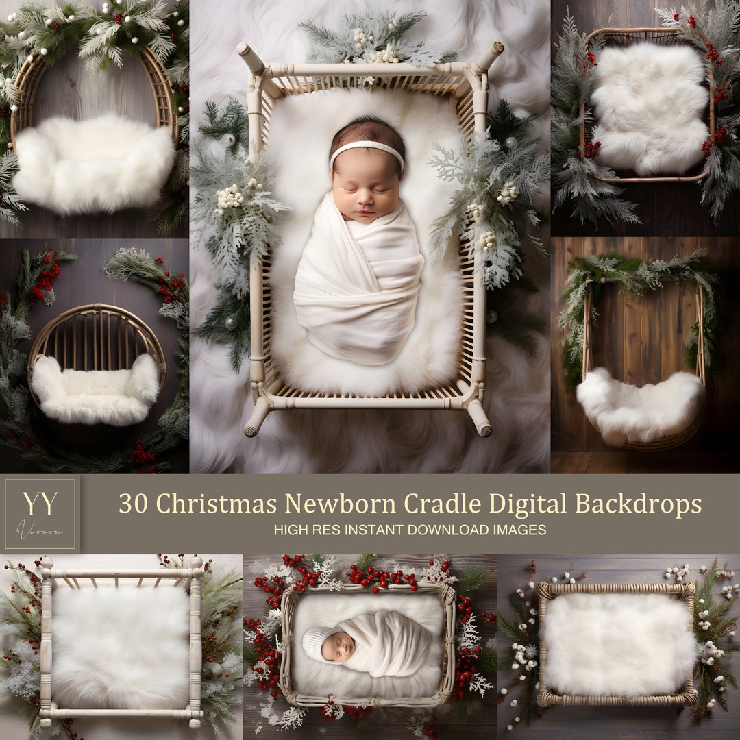 30 Christmas Newborn Baby Cradle Digital Backdrops Sets for Wedding ...