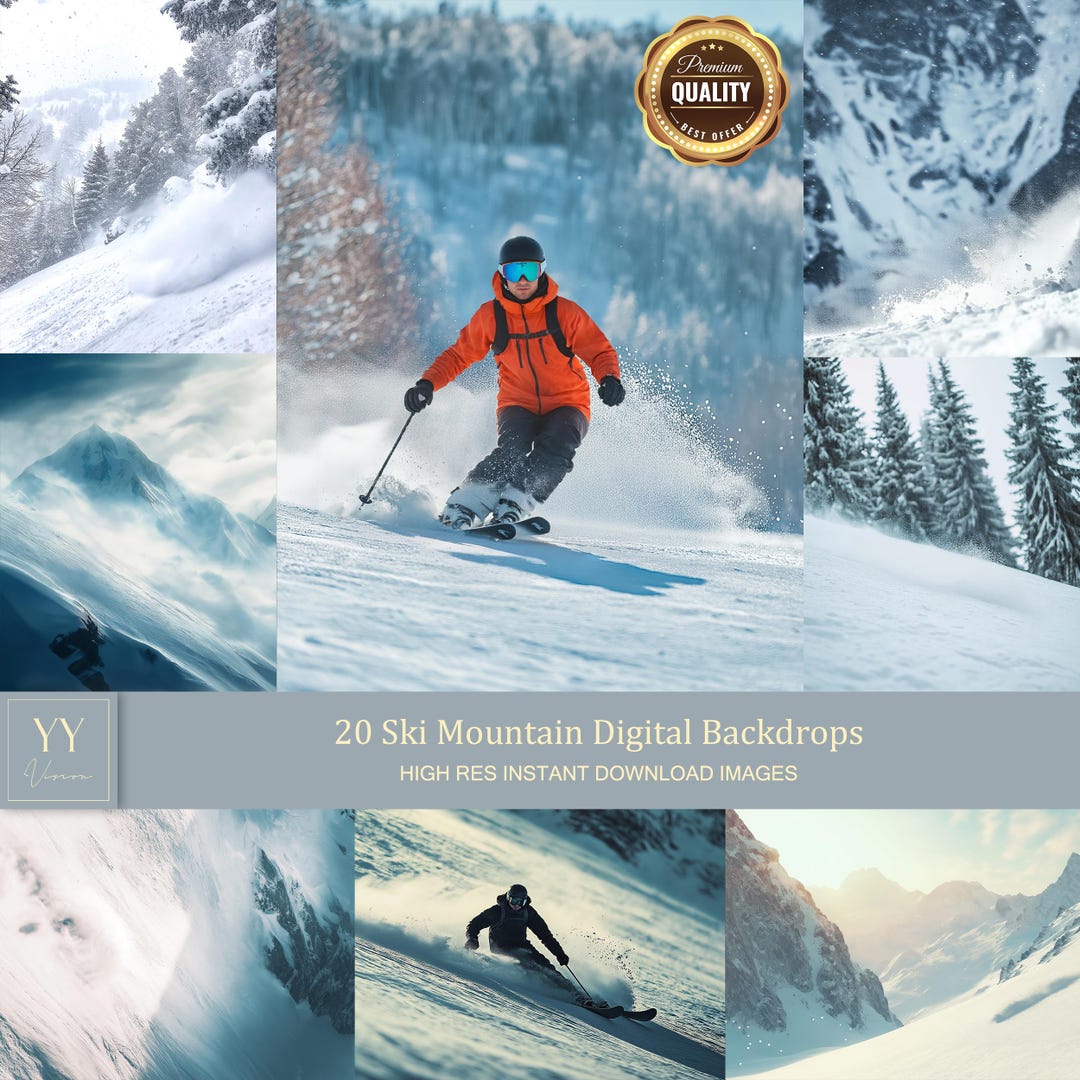 20 Ski Mountain Digital Backdrops Sets for Sports School Winter ...