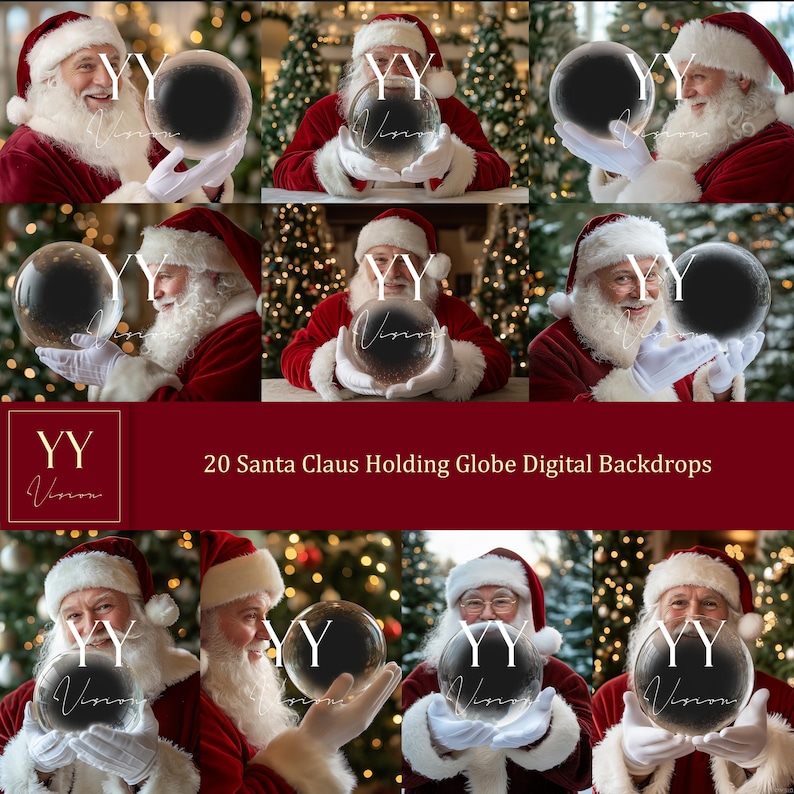20 Santa Holding Globe Digital Backdrops Sets for Christmas Gift Family ...