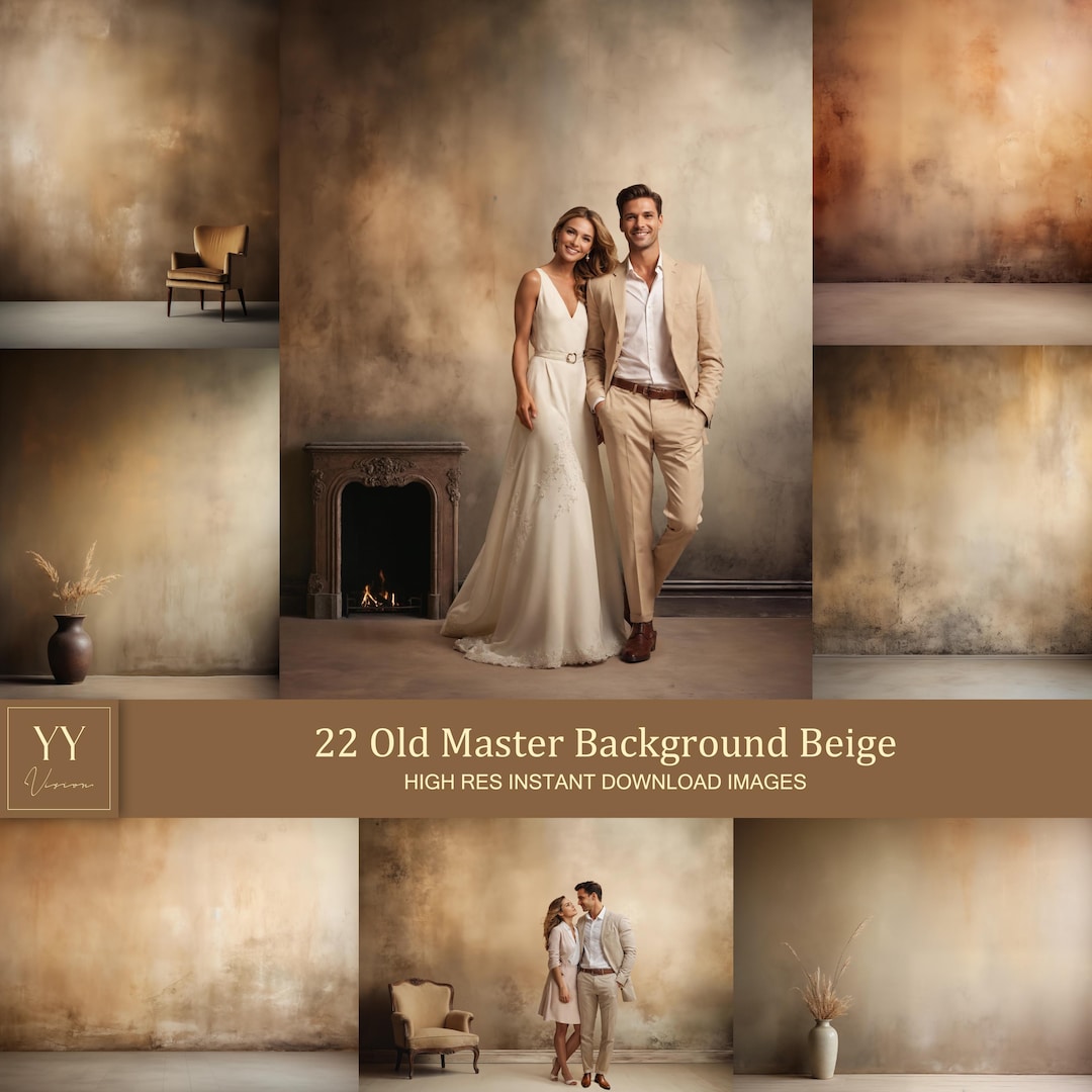 22 Old Master Studio Background Beige Digital Backdrops Sets for Maternity Wedding Photography ...