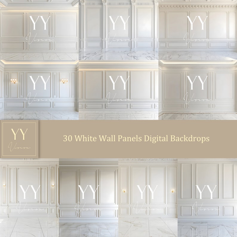 30 White Panel Wall Digital Backdrops Sets for Wedding Maternity Studio ...