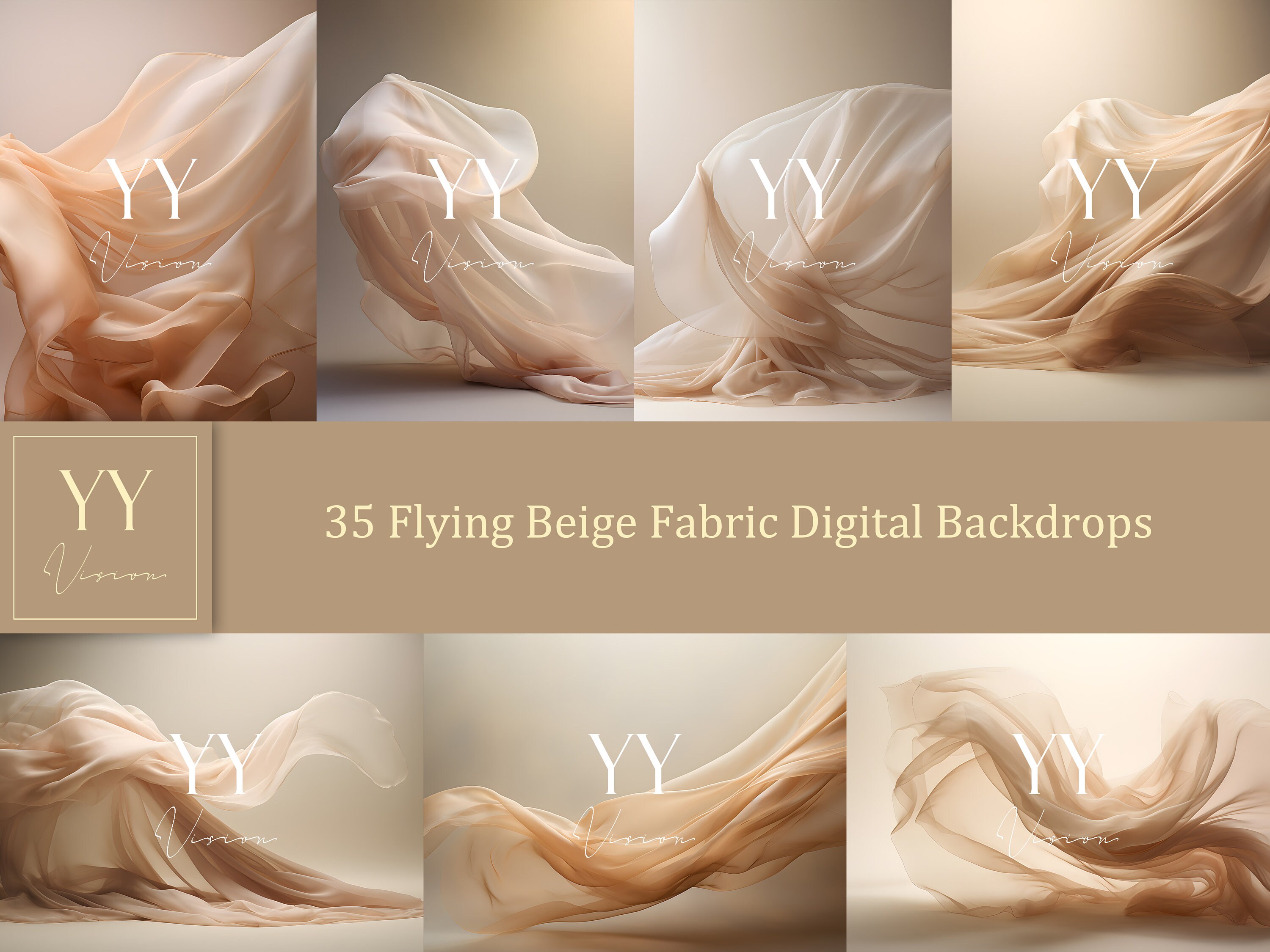 35 Beige Flying Silk Fabric Digital Backdrops Sets for Maternity ...