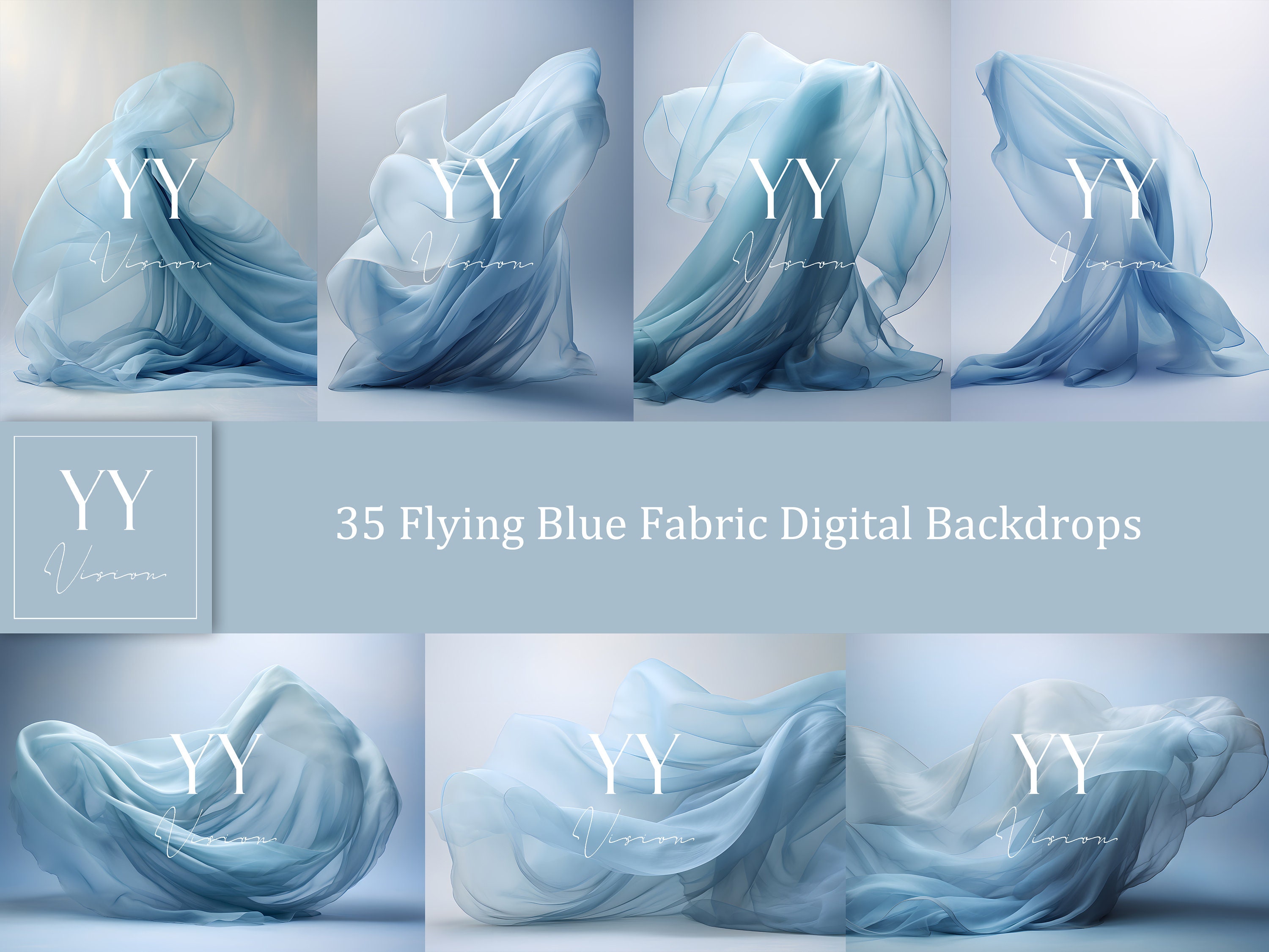 35 Blue Flying Silk Fabric Digital Backdrops Sets for Maternity ...