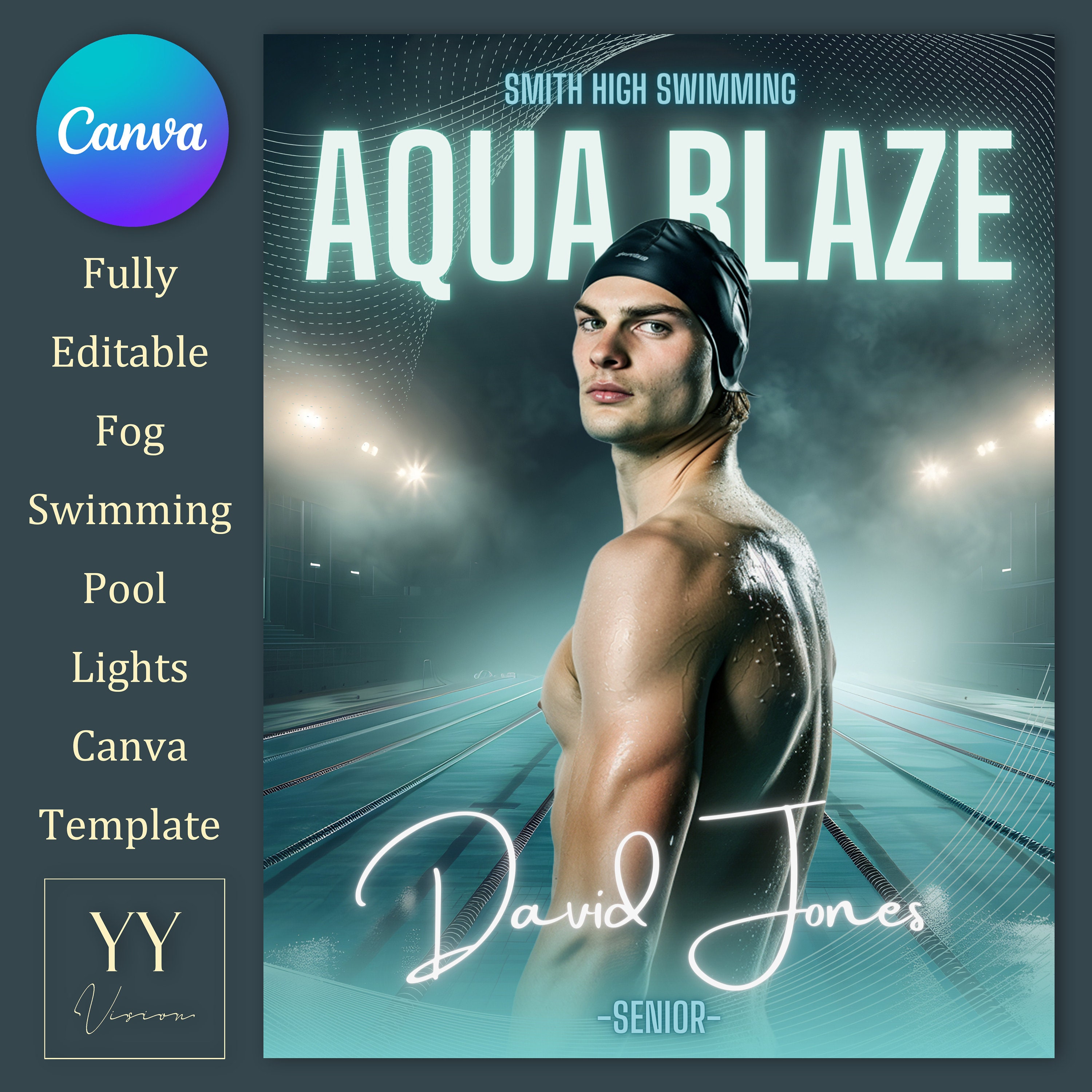 Swimming Pool Canva Template With Tutorial for Sports Posters Portraits ...