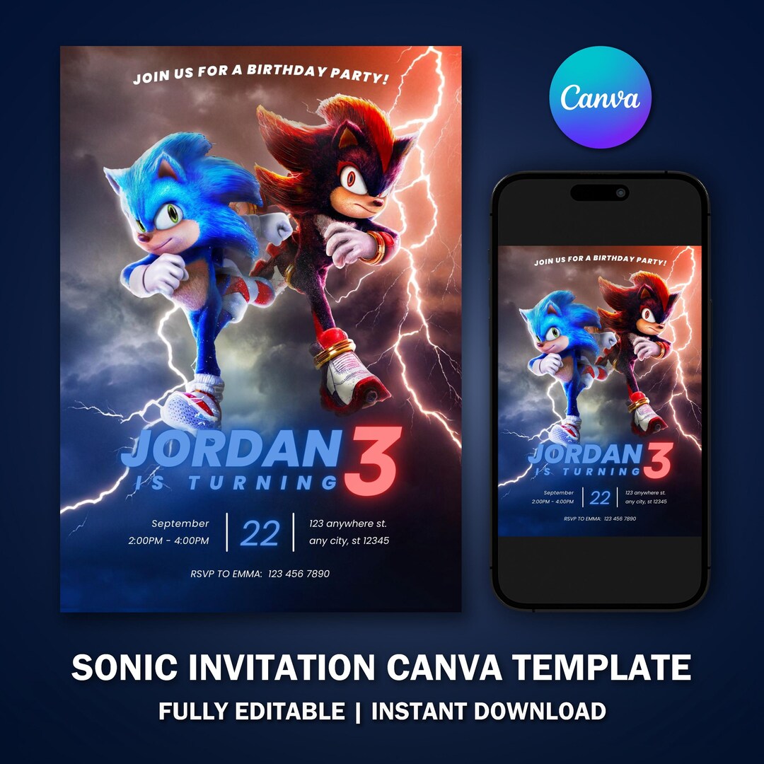 Sonic Shadow Invitation Template V7 for Birthday Party | Editable ...