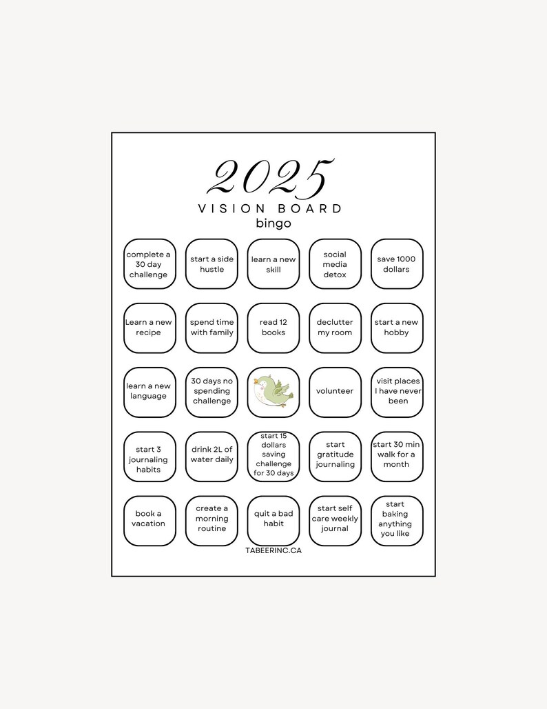 Vision Board Bingo Template Printable 2025 New Year Resolution Tracker ...