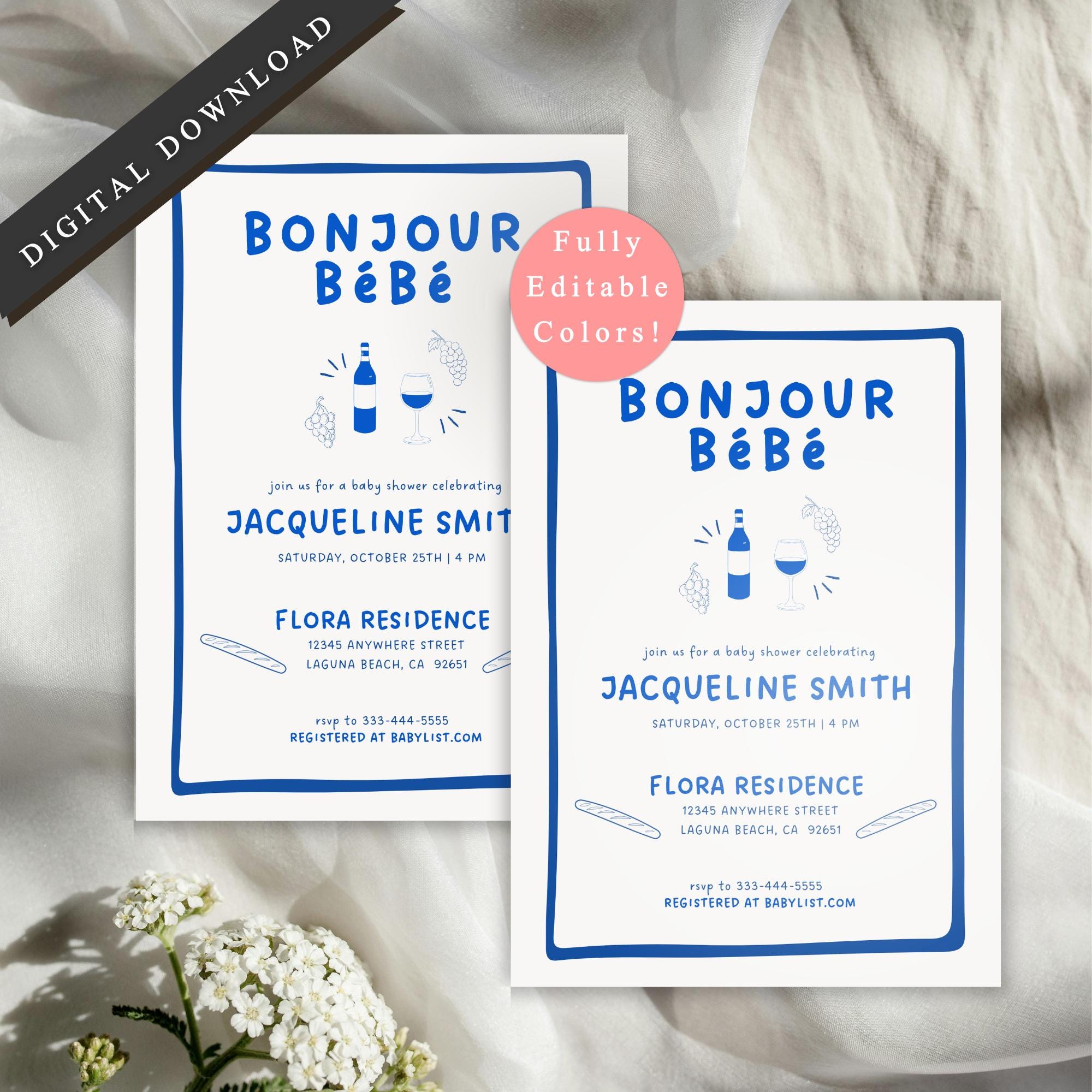 Modern Paris French Baby Shower Invitation, Bonjour Bebe Parisian ...