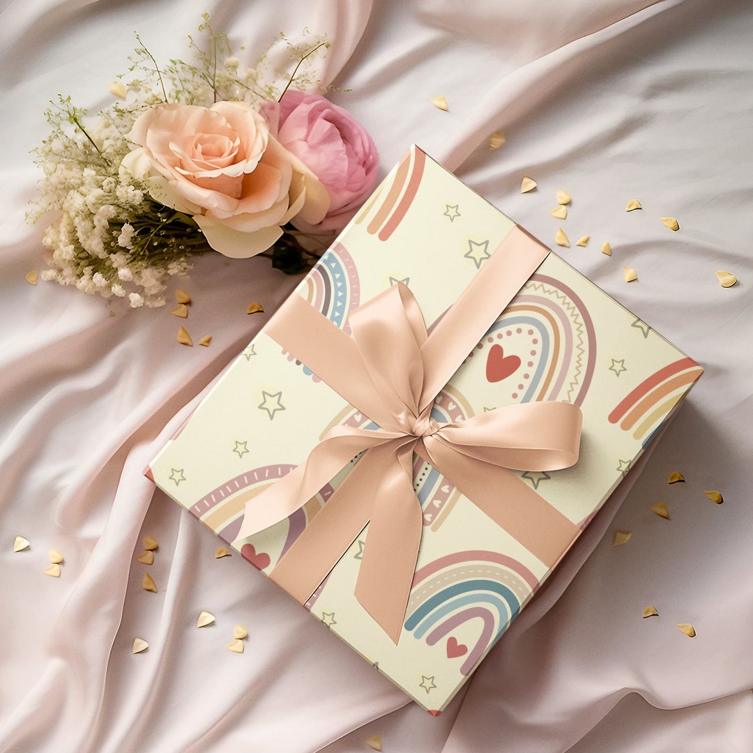 Rainbow Boho Wrapping Paper Whimsical Colorful Gender Neutral - Etsy