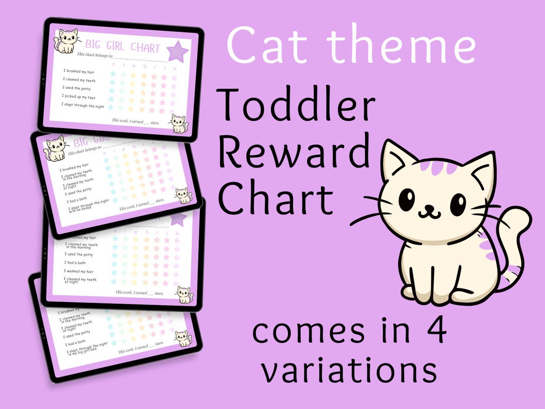 Toddler Reward Chart Big Girl Training Pink With Cat Theme - Etsy