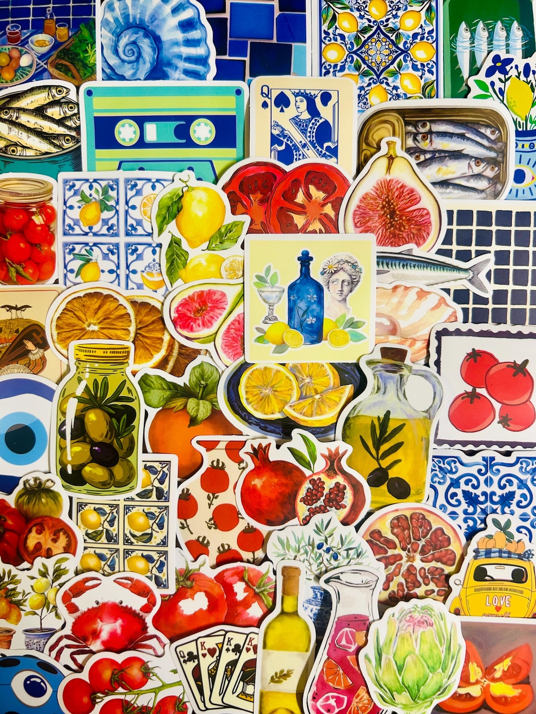 50 Pcs Mediterranean Sticker Pack | Junk Fruit, Tomato, Food, & Travel ...