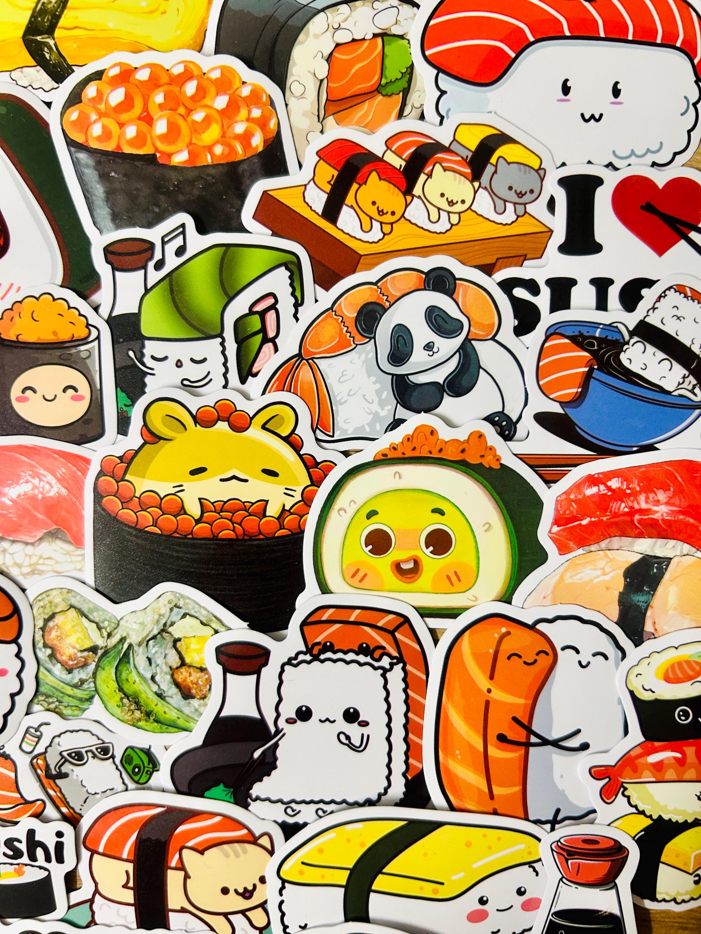 50 Pcs Kawaii Sushi Sticker Pack | Cute Japanese Food Vinyl Stickers ...