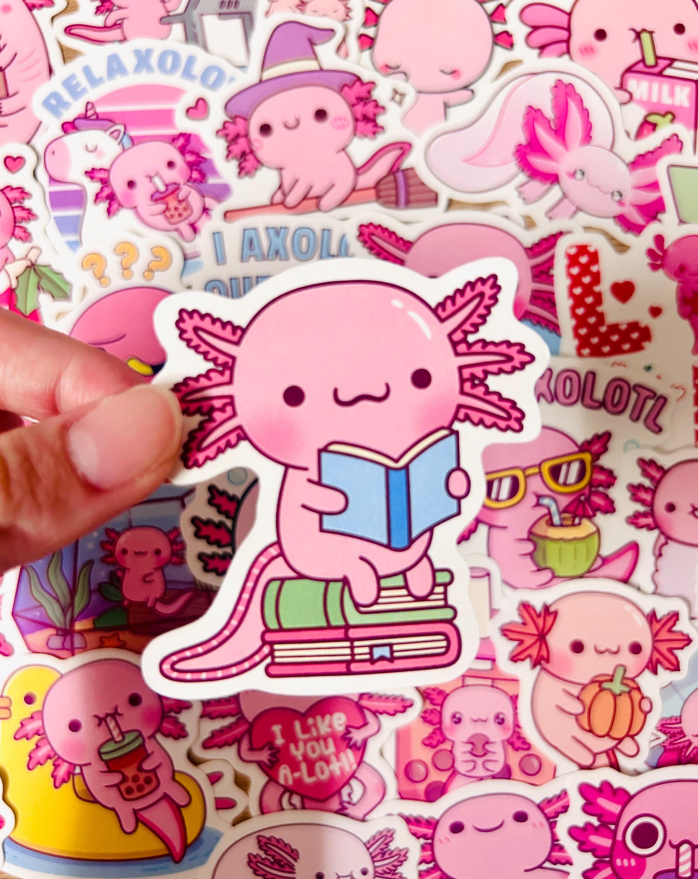50 Pcs Cute Pink Axolotlt Sticker Pack - Cute Pink Relaxolotl ...