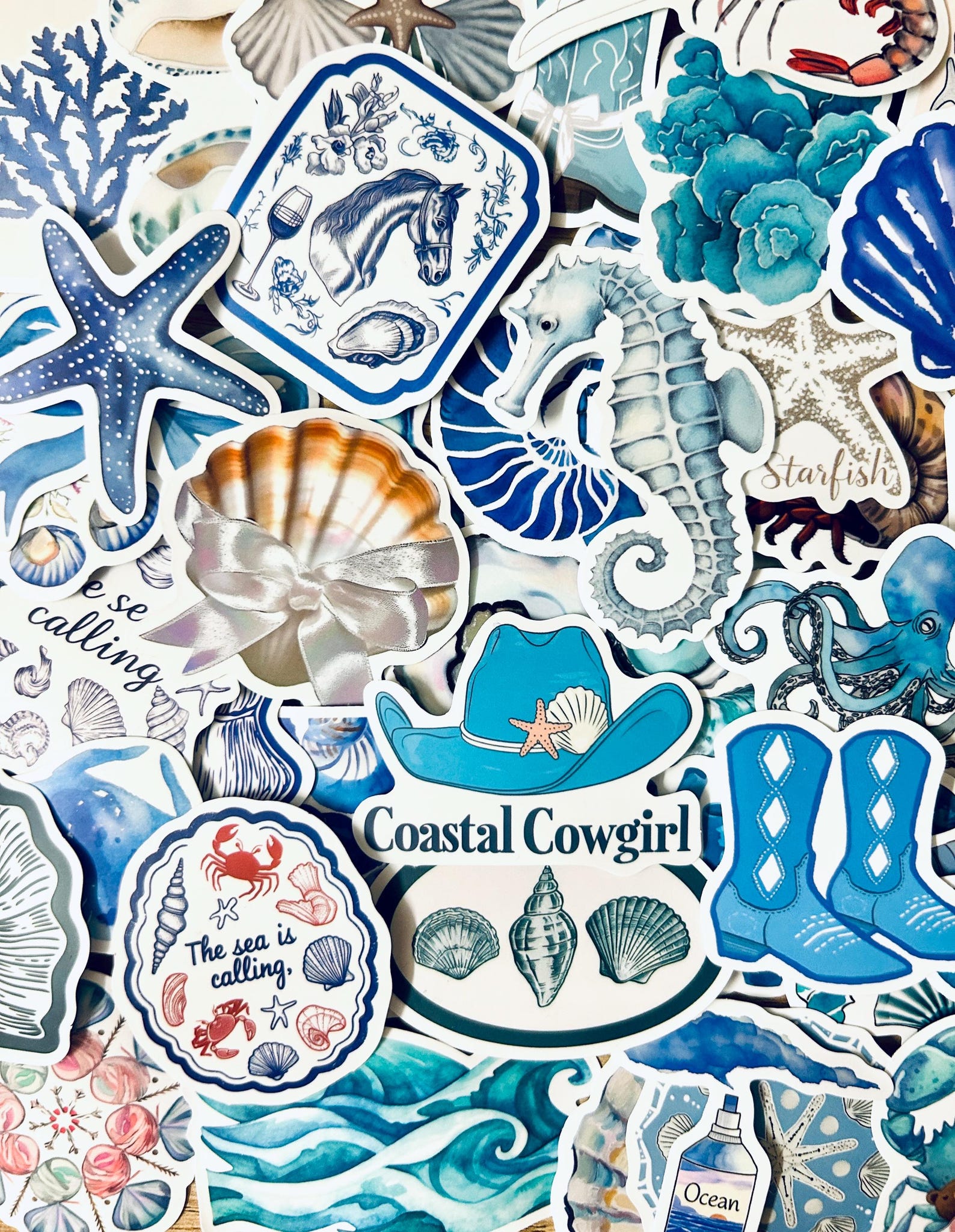 50 Pcs the Coastal Girl Sticker Pack | Blue Shell & Ocean Stickers ...