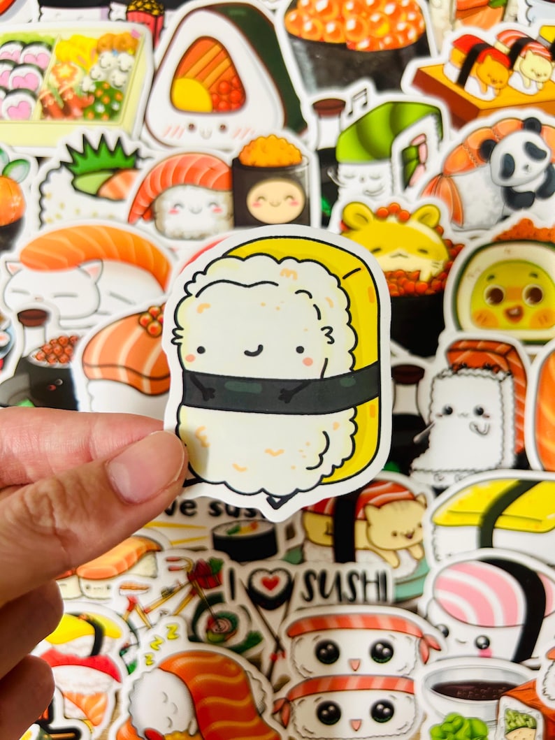 50 Pcs Kawaii Sushi Sticker Pack | Cute Japanese Food Vinyl Stickers ...