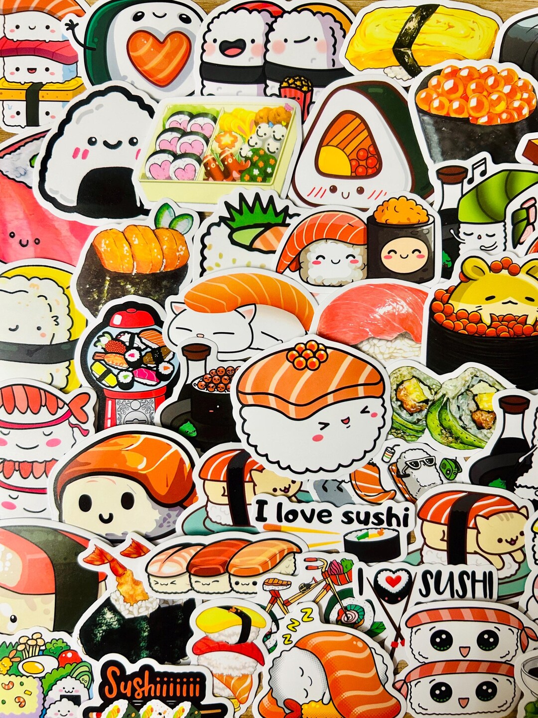 50 Pcs Kawaii Sushi Sticker Pack | Cute Japanese Food Vinyl Stickers ...