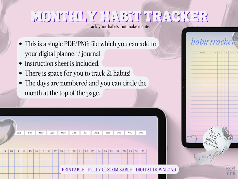 Monthly Habit Tracker, Printable Digital, Landscape, PDF PNG, Instant ...