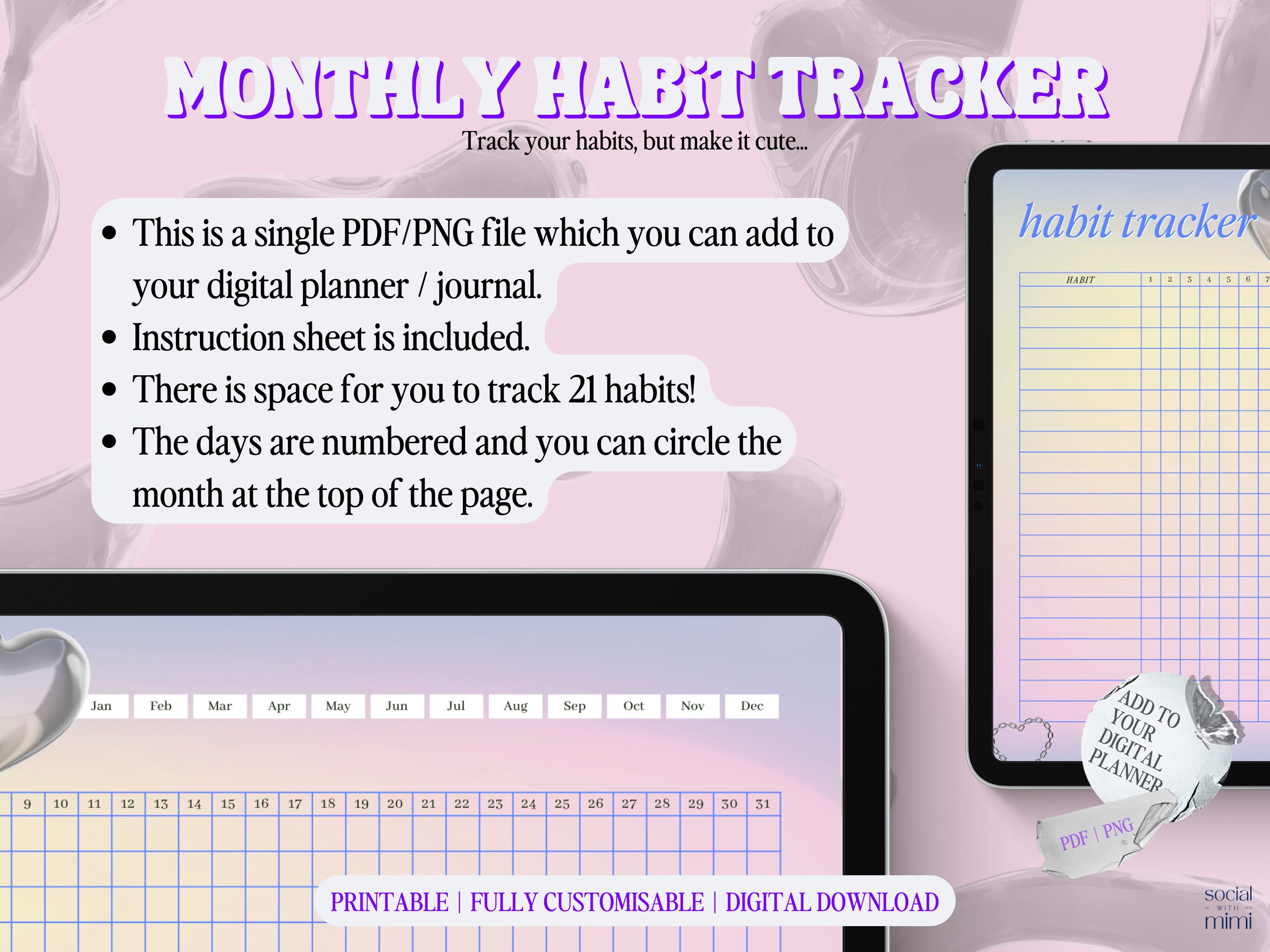 Monthly Habit Tracker, Printable Digital, Landscape, PDF PNG, Instant ...