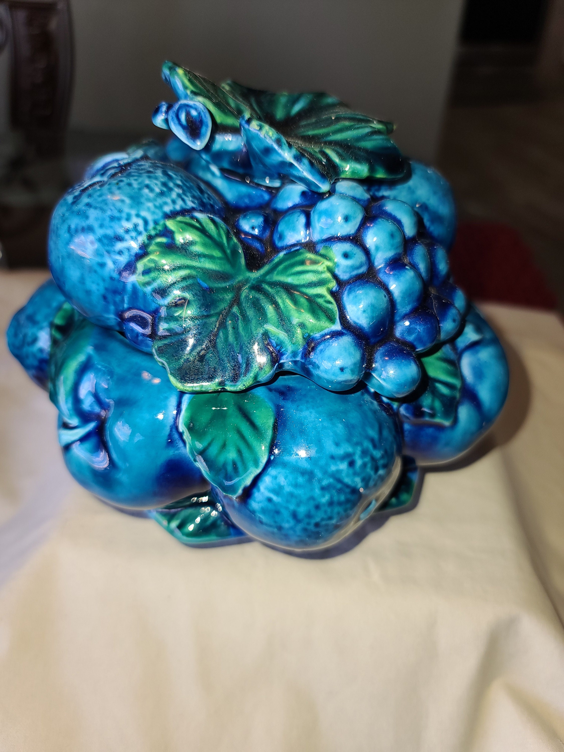 INARCO MOOD INDIGO Lidded Bowl With Fruit Vintage Vintage Serving Dish ...