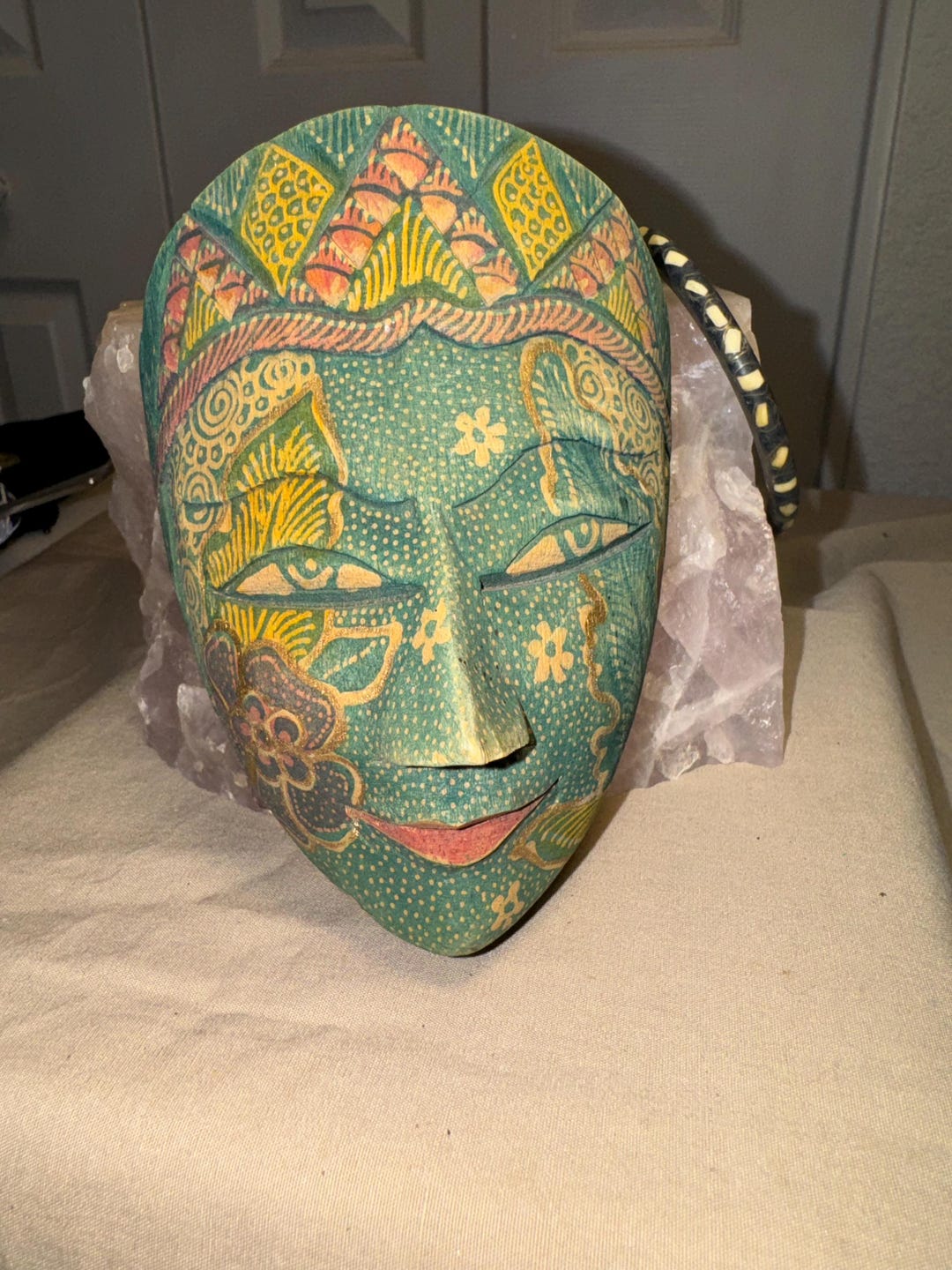 HAND CARVED MASK With a Brass Wood Bracelet Collectable Lot Tribal Wall ...