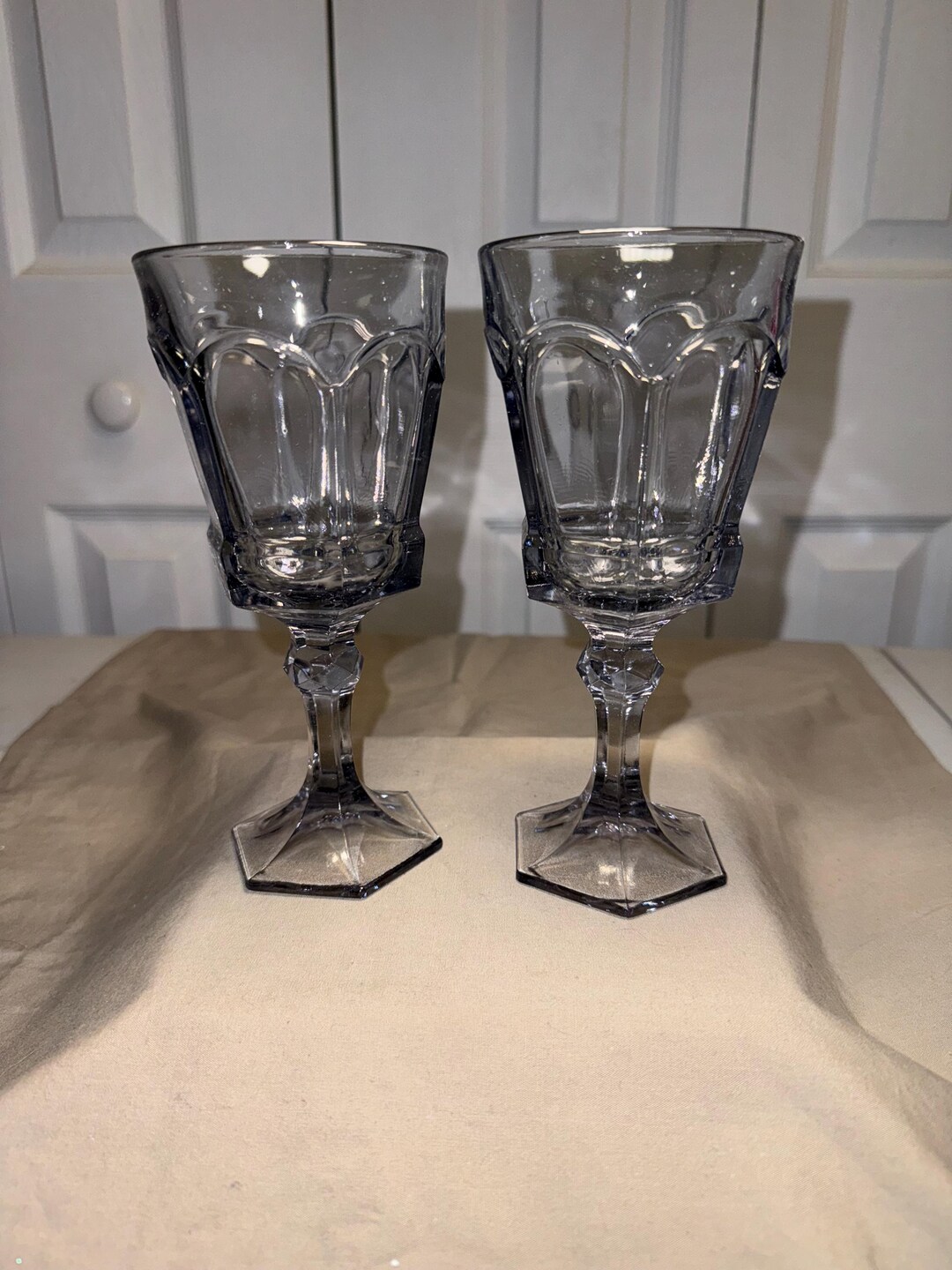 VINTAGE SET 2 PURPLE Goblet Glasses Purple Wine Goblets Water Goblets ...