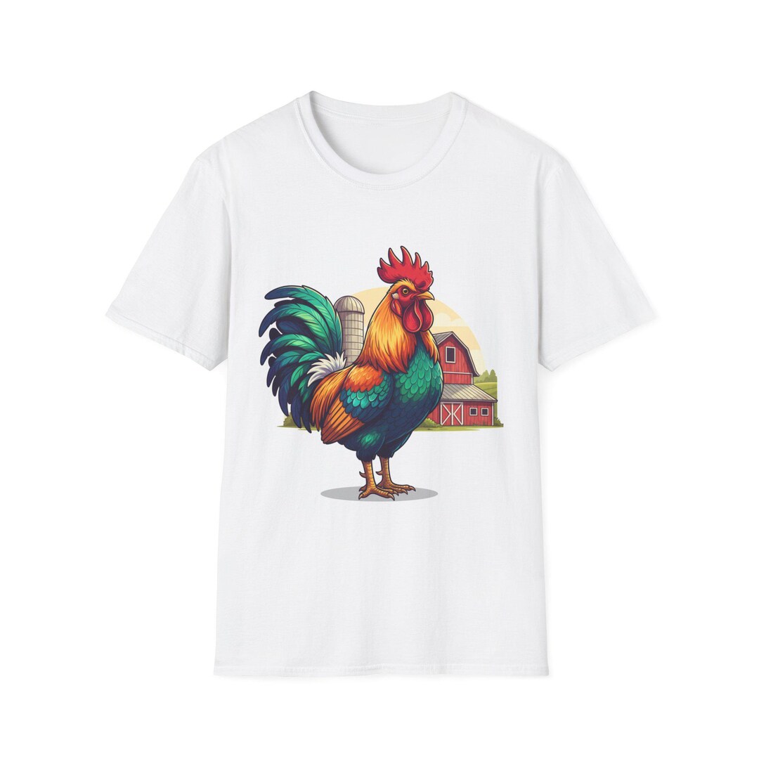 Colorful Rooster Farm Illustration T-shirt | Vibrant Chicken Graphic ...