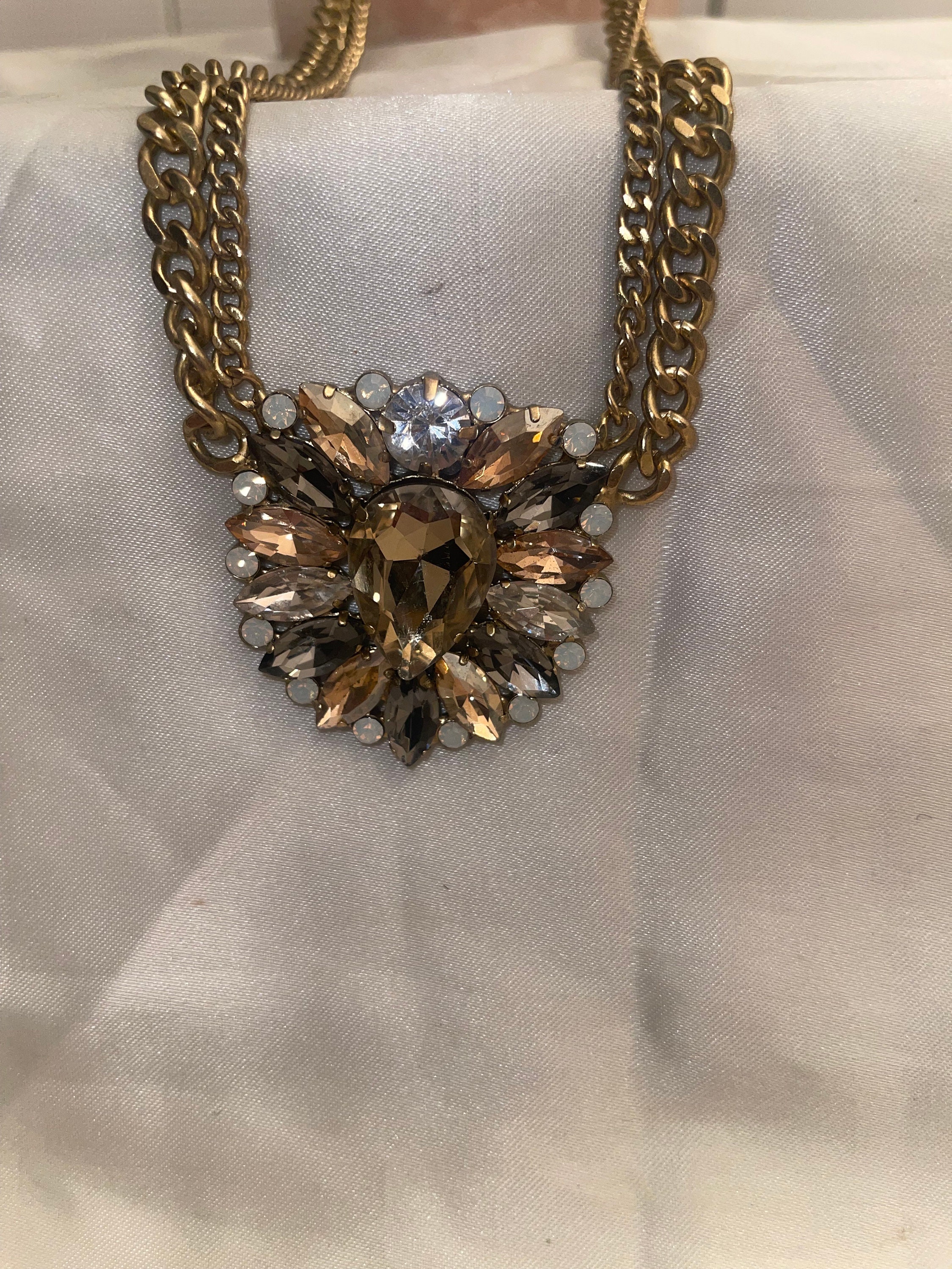 LOFT RHINESTONE MEDALLION on Gold Chain Prong Set Rhinestone Necklace ...