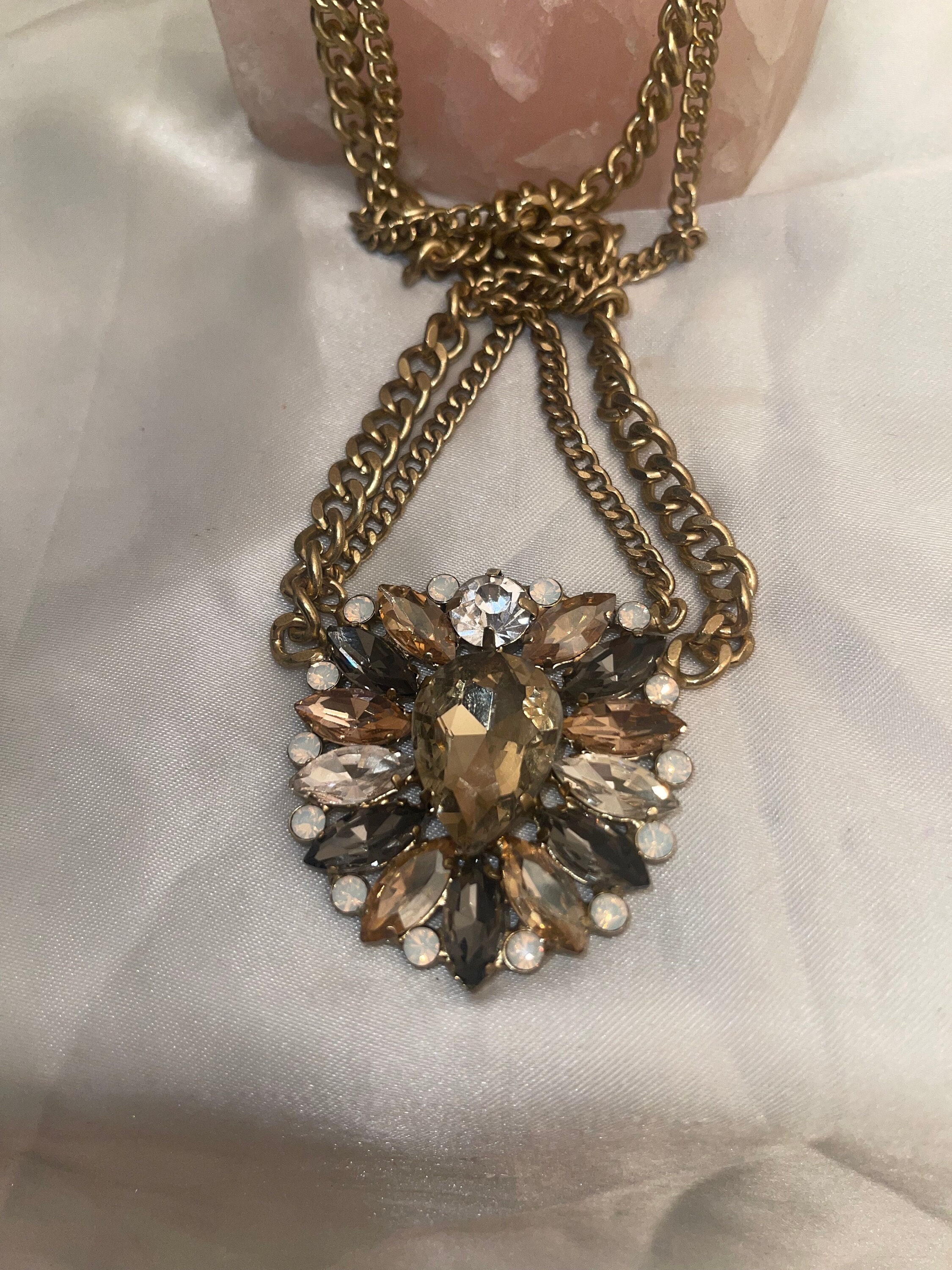 LOFT RHINESTONE MEDALLION on Gold Chain Prong Set Rhinestone Necklace ...