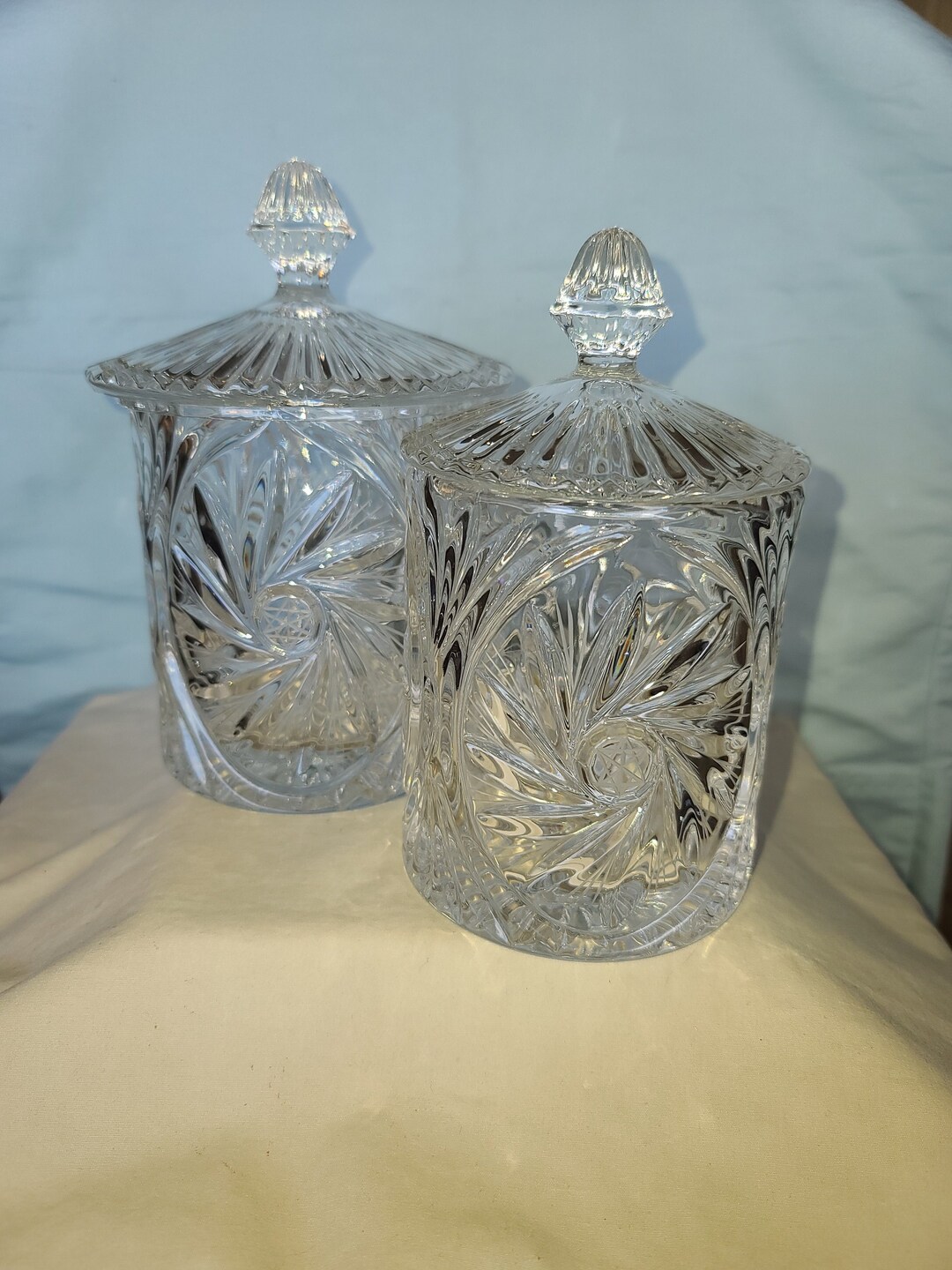 VINTAGE SET OF 2 Crystal Vanity Jars Vintage Vanity Set Crystal Candy ...