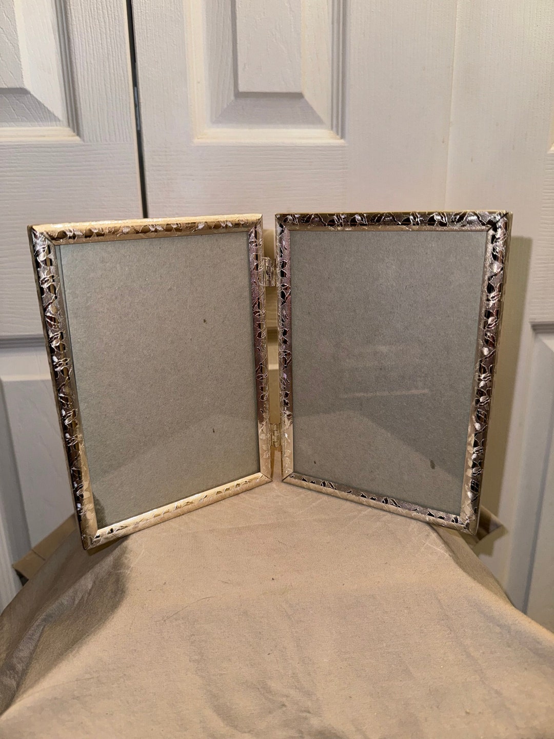 VINTAGE SILVER ETCHED Hinged Double Picture Frame Hinged Photo Frame ...